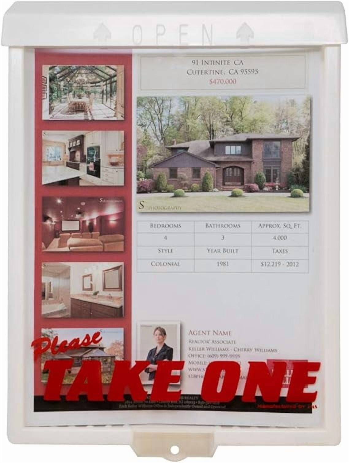 Outdoor Real Estate Brochure Box with Snap Shut Lid, Take One Document Holder Can Hold 100, 8.5 ...