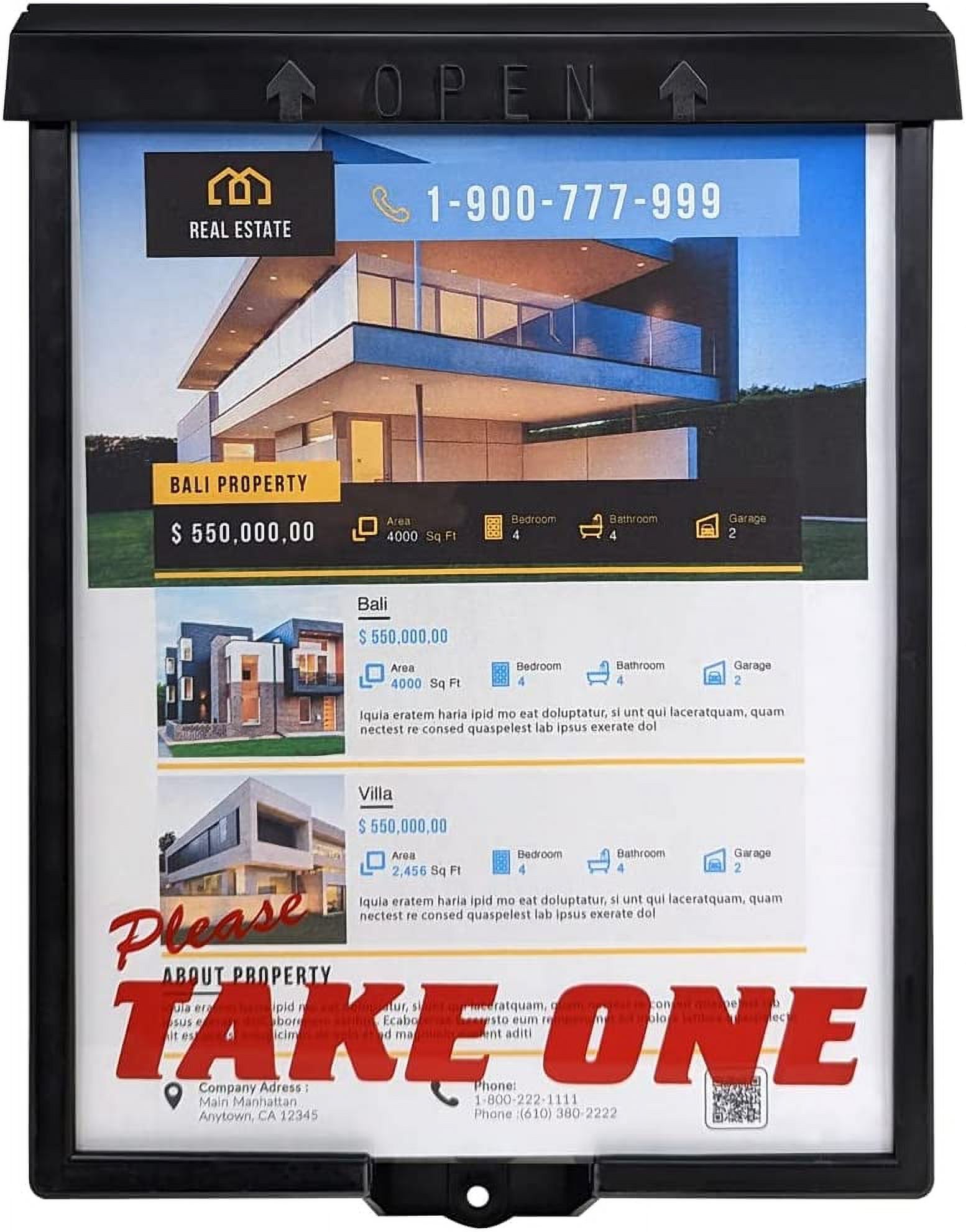 Outdoor Real Estate Brochure Box with Snap Shut Lid, Take One Document ...