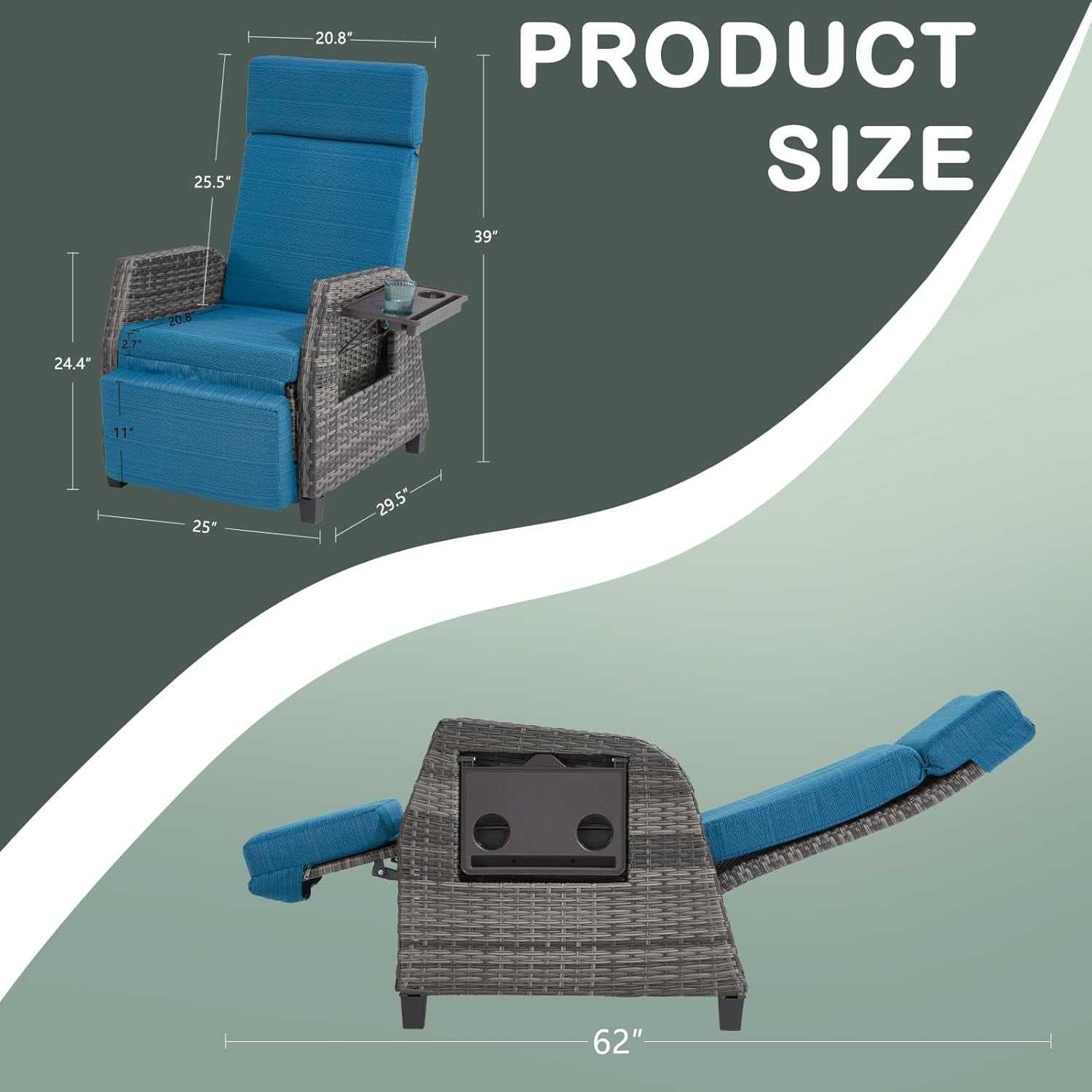 Outdoor Recliner Chair, 180° Lay Flat Reclining Patio Chair with ...