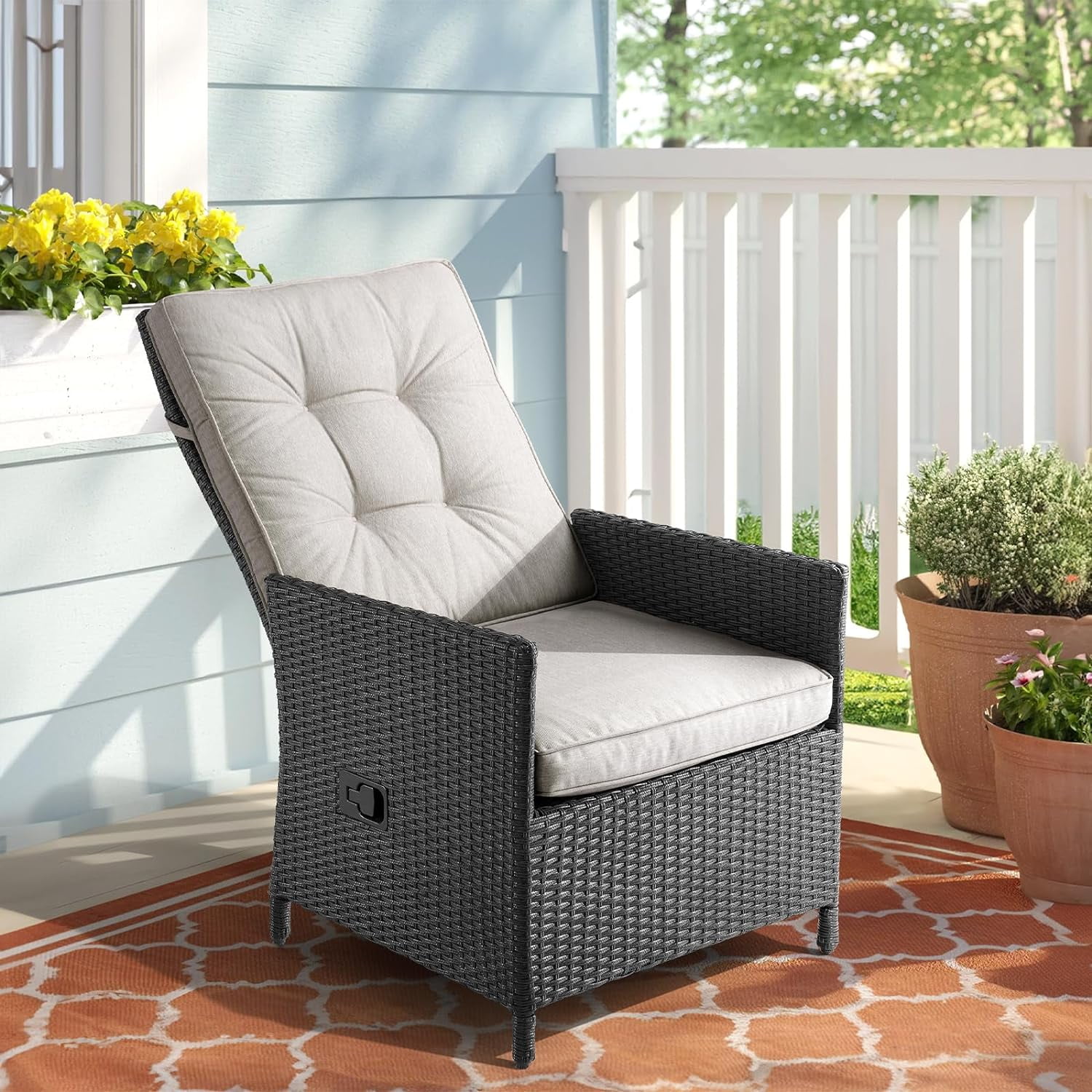 Outdoor Recliner Chair, Manual Recliner All Weather Wicker Reclining ...