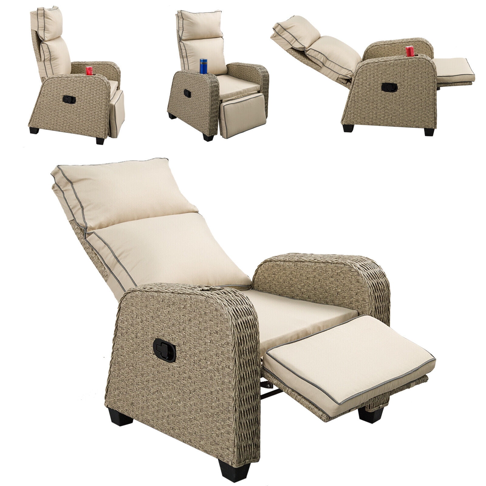 Furniture One Outdoor Collection Adult Patio Wicker Recliner with ...