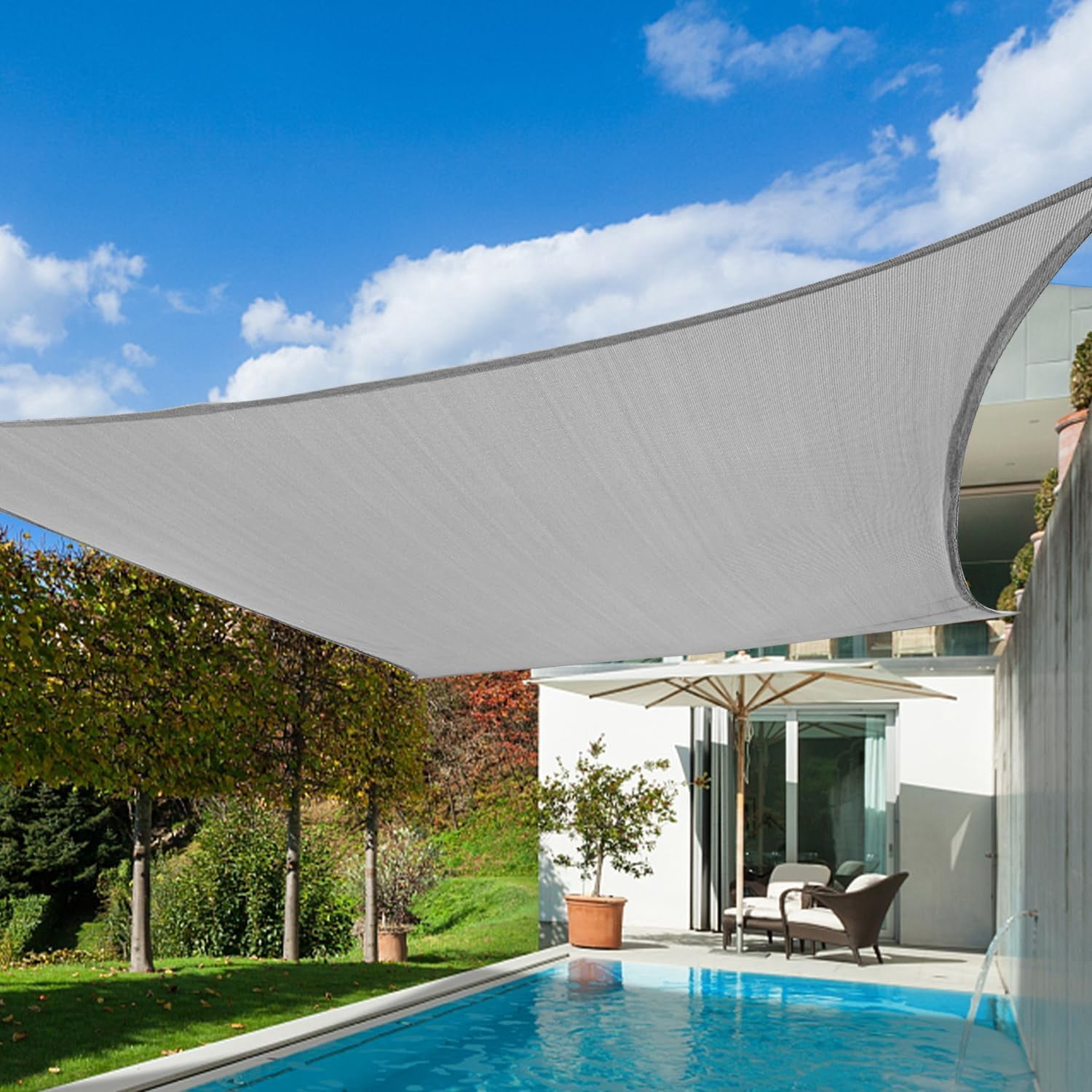 Outdoor Rectangle Grey 24'X24' Sun Shade Sail Cover UV Block Heavy Duty ...