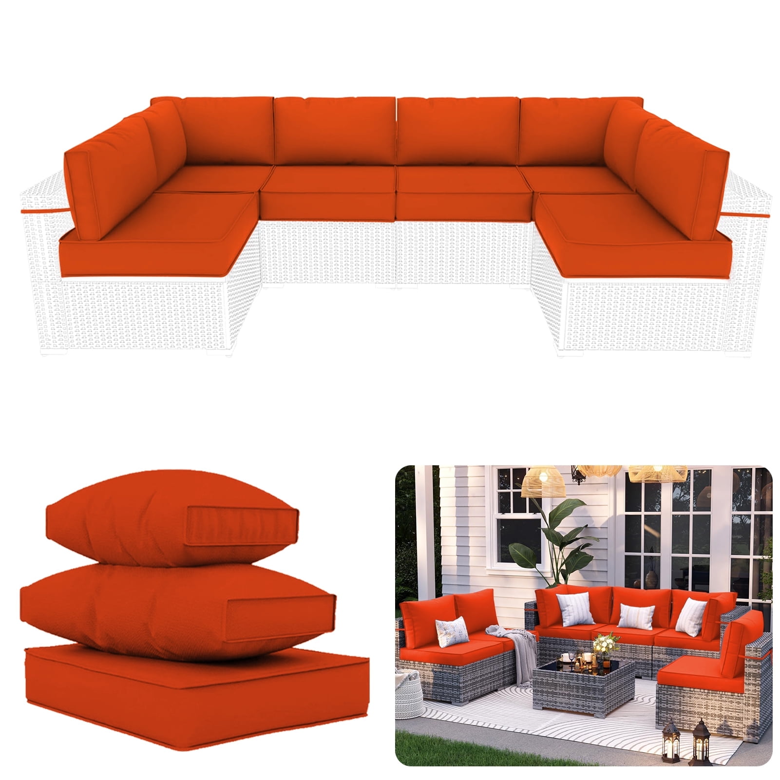 Outdoor Replacement Cushions for Patio Furniture, 14 Piece Patio ...