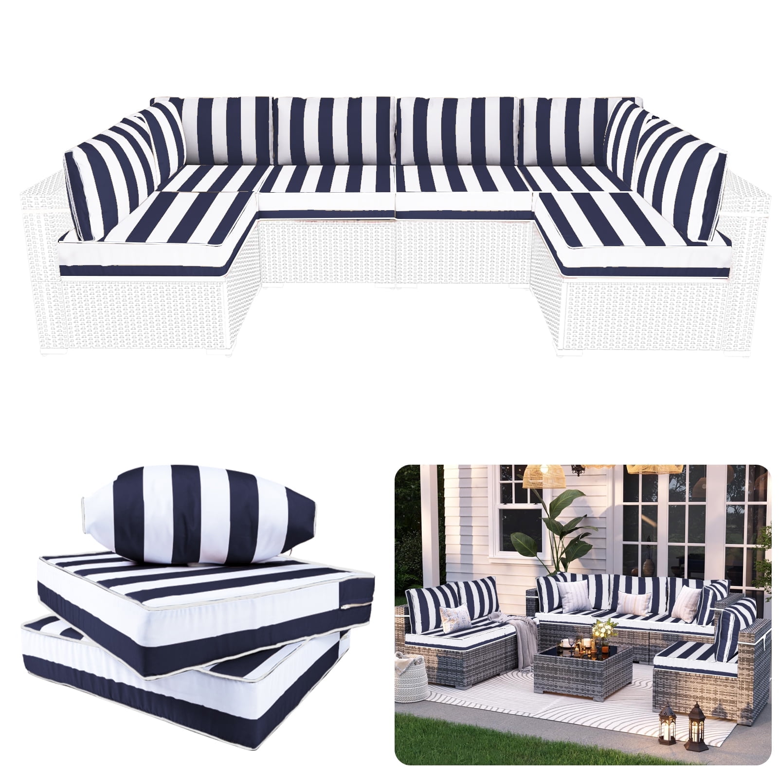 Outdoor Replacement Cushions for Patio Furniture, 14 Piece Patio ...