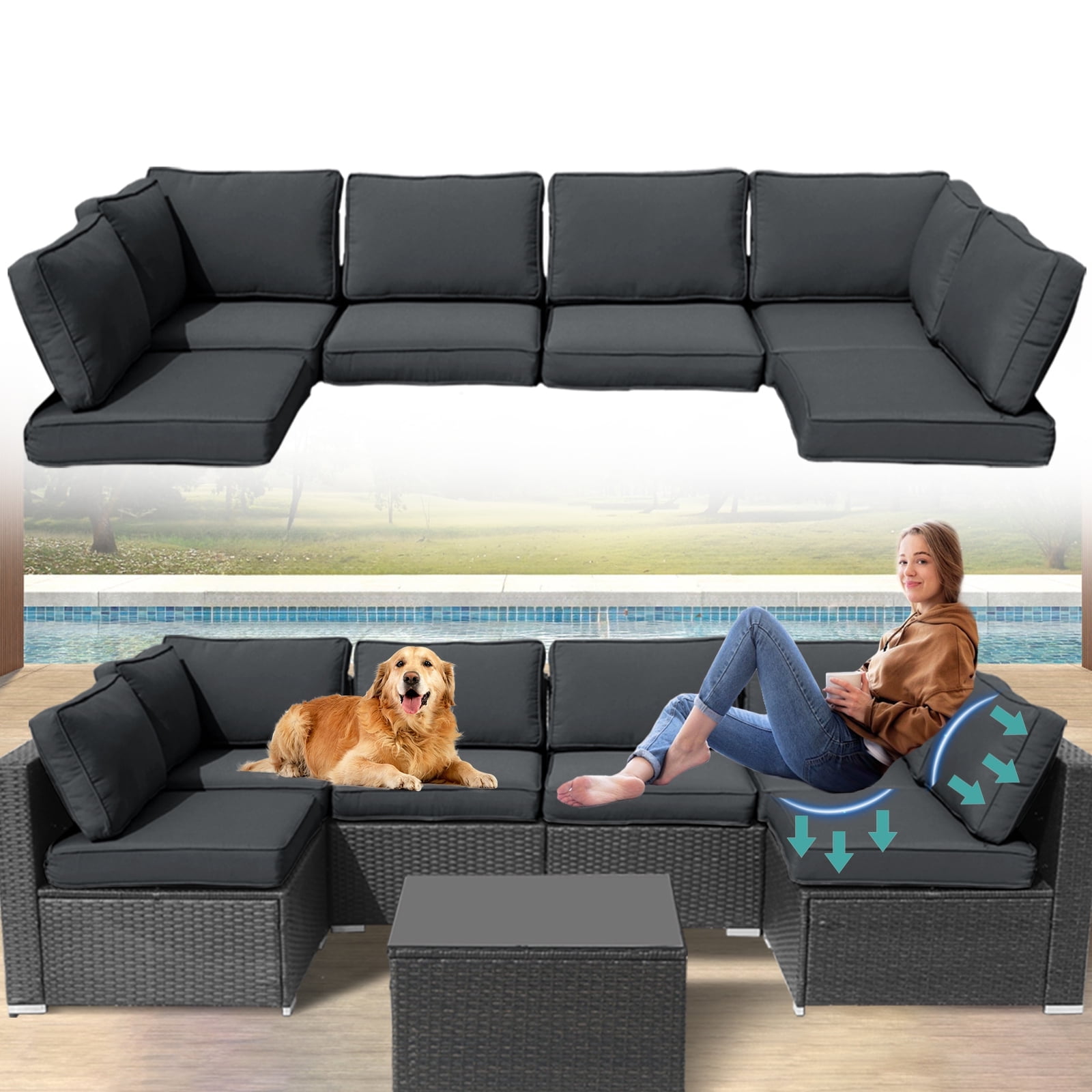 Outdoor Replacement Cushions for Patio Furniture, Water-Resistant Sofa ...