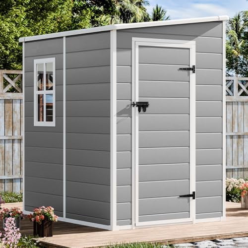 Outdoor Resin Storage Shed 5x4 FT Sheds Kit with Floor Window Lockable Door Included, Waterproof ...