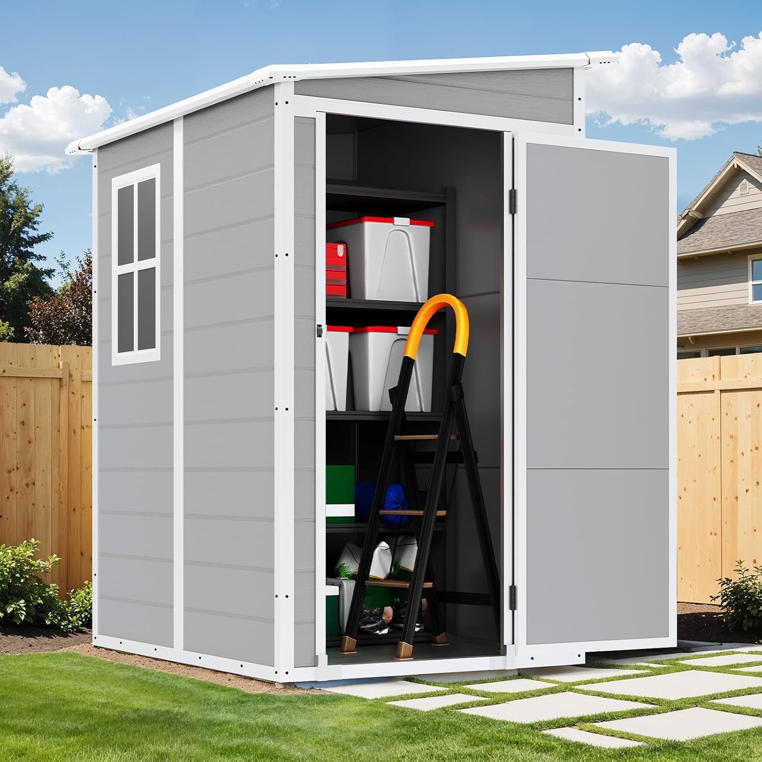 Outdoor Resin Storage Shed with Reinforced Floor, All Weather-Resistant ...