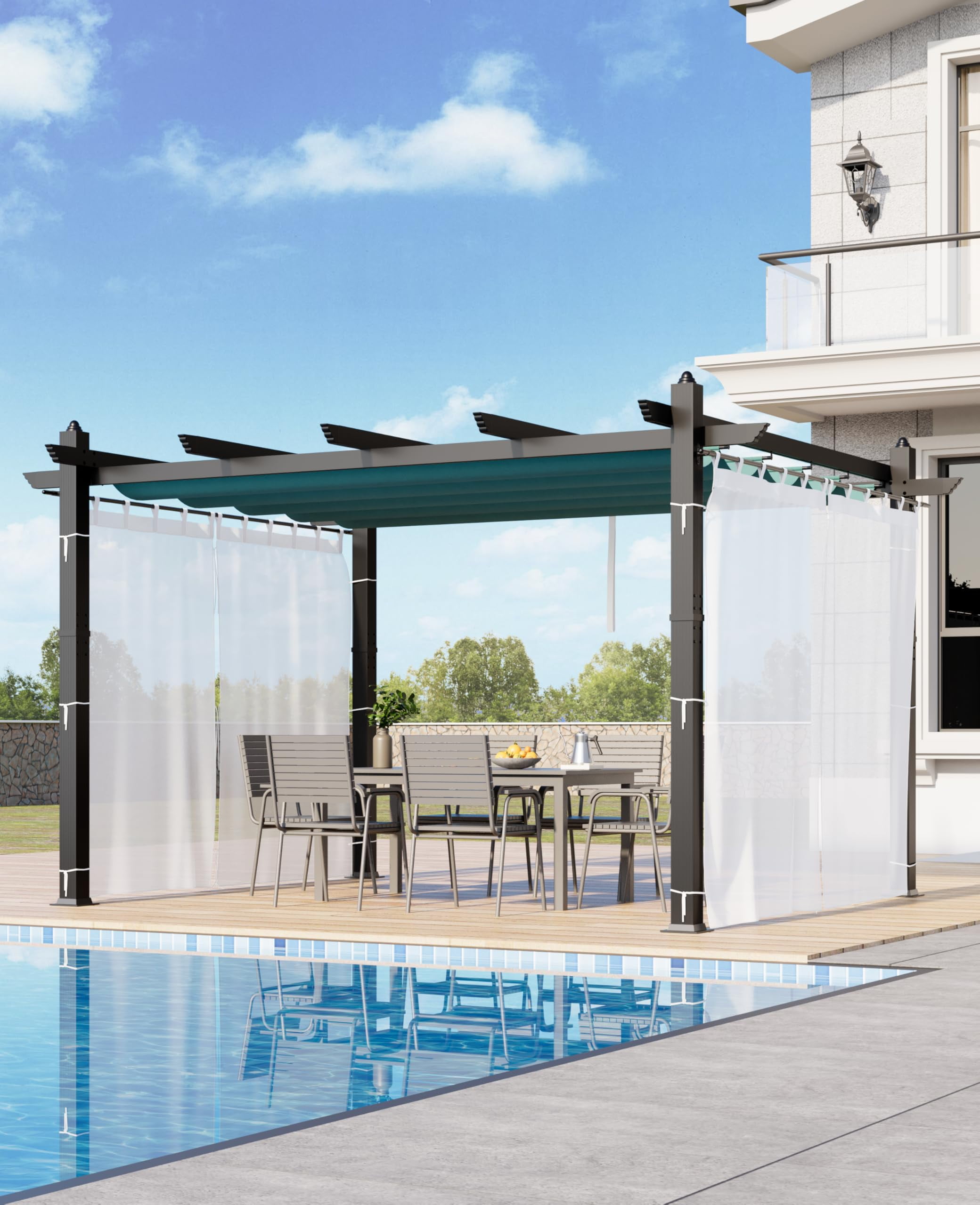 Outdoor Retractable Pergola with Sun Shade Canopy, 10' X 10'/10' X 13 ...