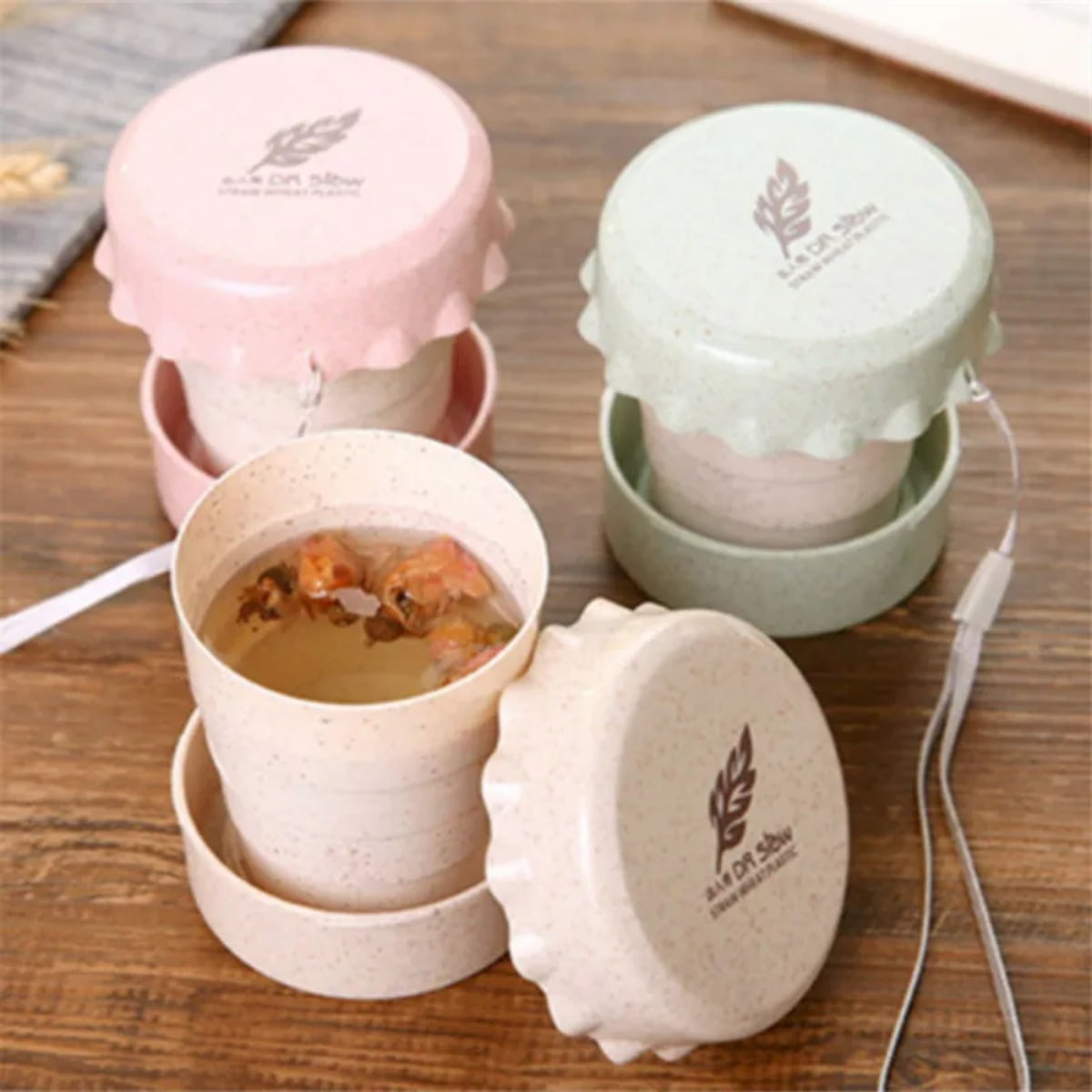 Outdoor Retractable Travel Coffee Cup Wheat Straw Made Telescopic ...
