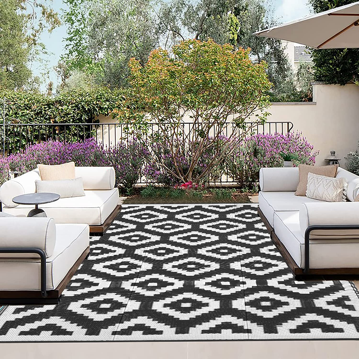 Outdoor Reversible Rugs for Patio 9x12 ft - Plastic Area Rug, Stain ...
