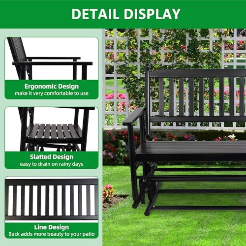 Outdoor Rocking Bench, Wooden Double Patio Rocker Chair for 2 People ...