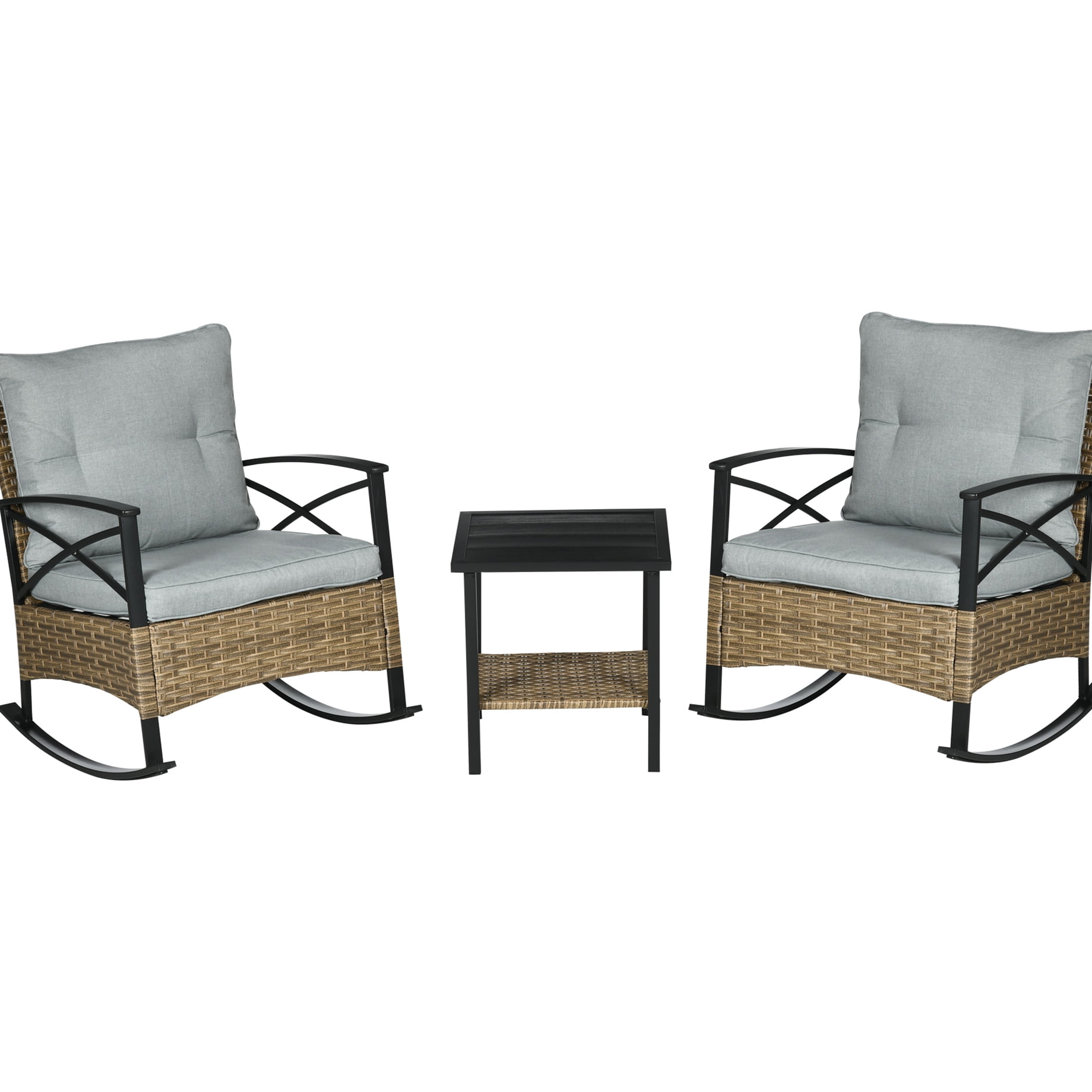Outdoor Rocking Chair , 2 Cushioned Porch Chairs & Tier Coffee Table In ...