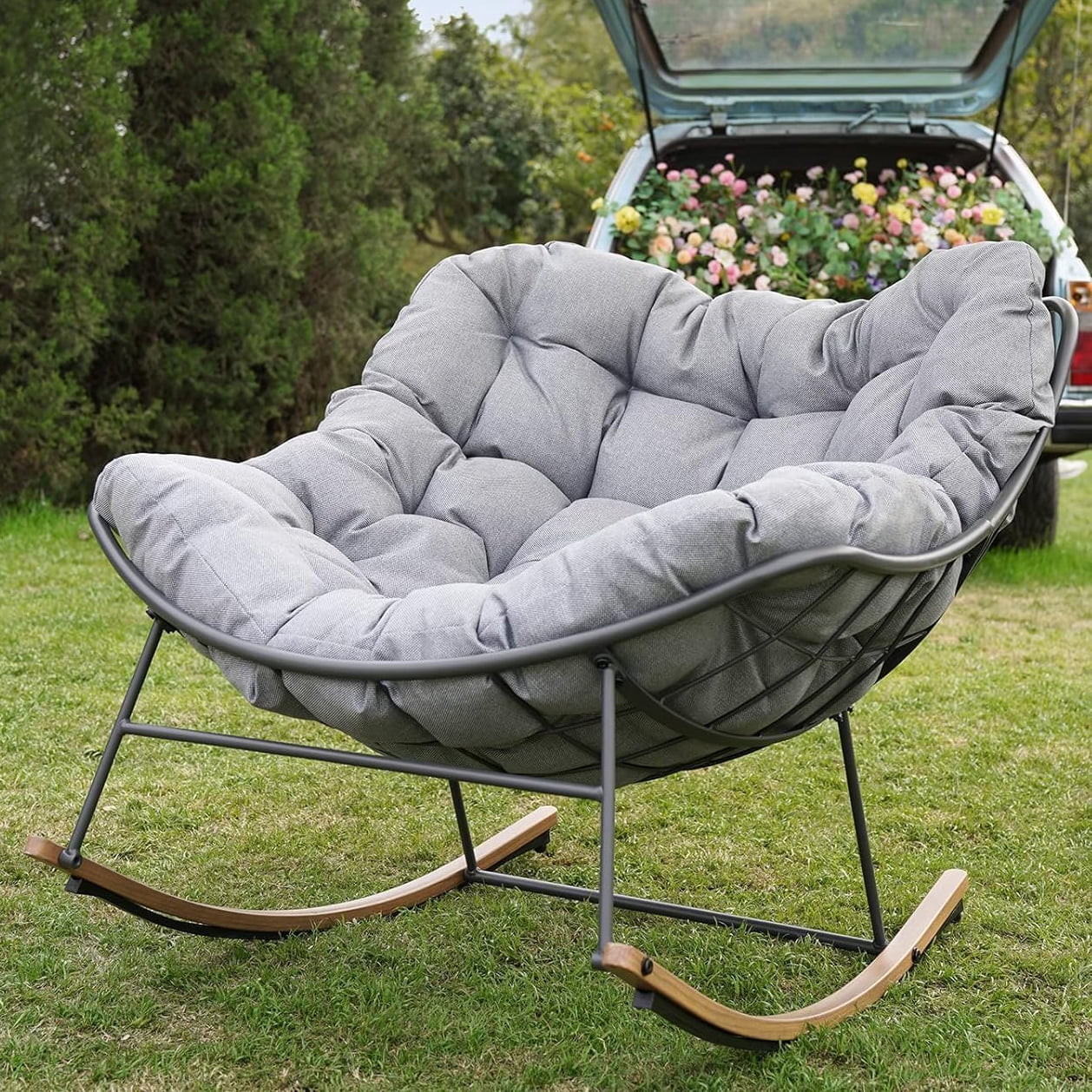 Outdoor Rocking Chair E-Coated Rocking Chair with Cushion Outdoor ...