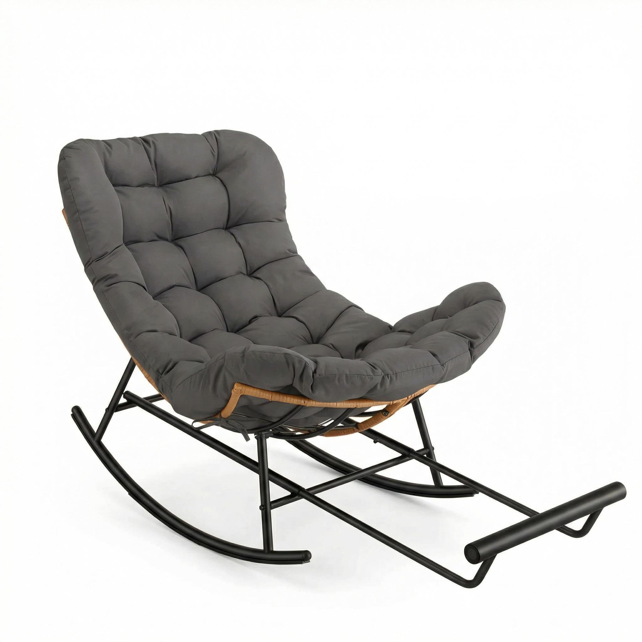 Outdoor Rocking Chair, Metal Frame Patio Papasan Rocker, Comfy Cushion ...