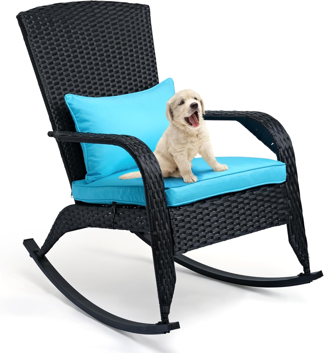 Outdoor Rocking Chair- Outdoor Glider Teal Rattan Rocking Chair with ...