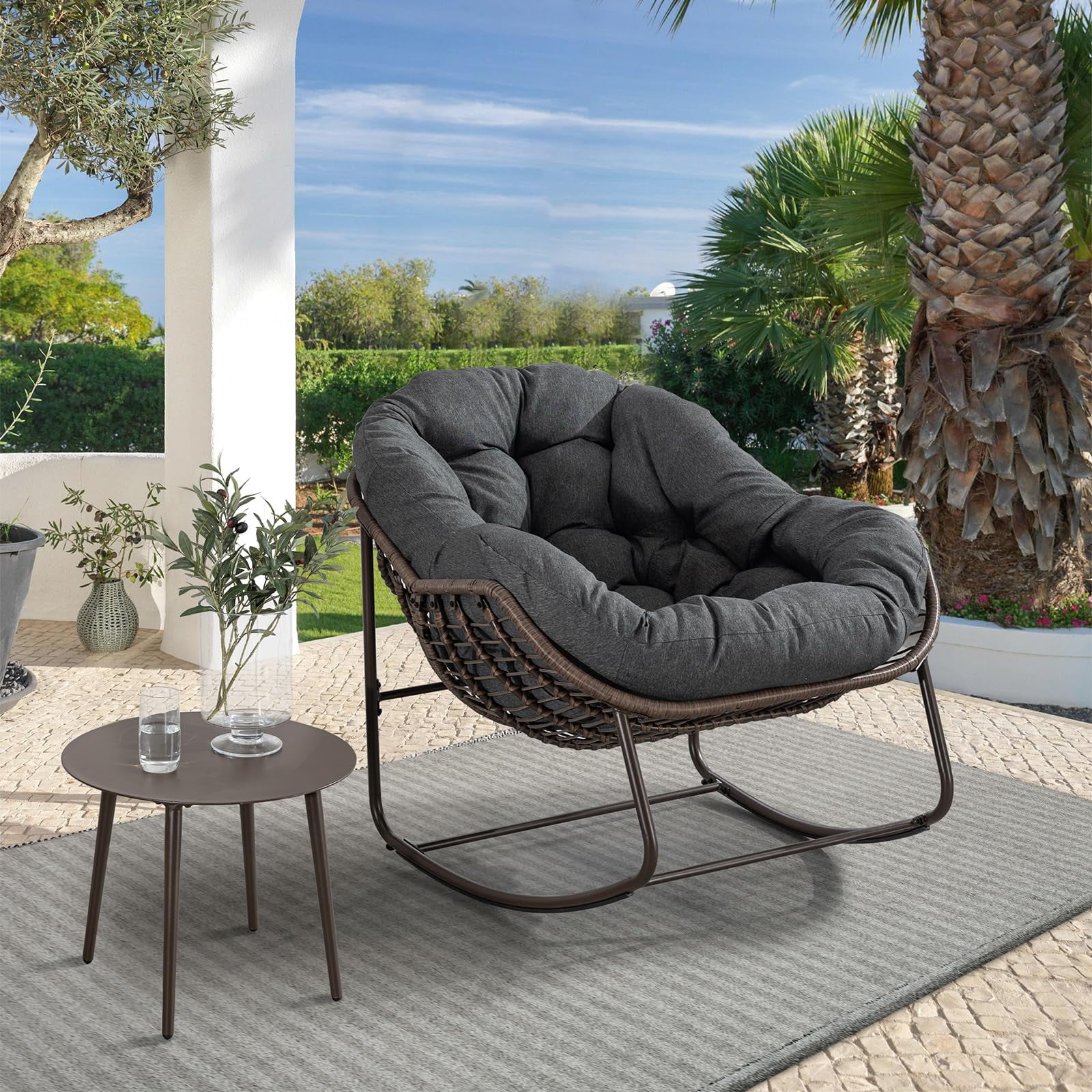 Outdoor Rocking Chair, Patio Oversized Wicker Egg Rocking Chair, Indoor ...