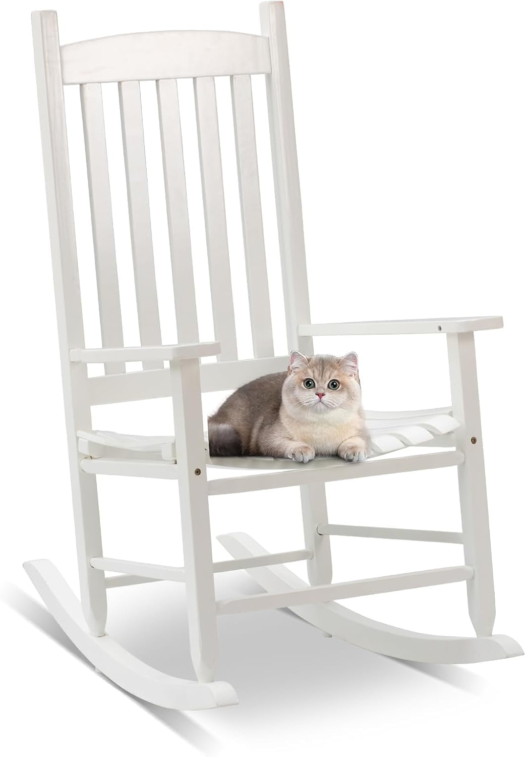 Outdoor Rocking Chair, Patio Wooden Rocker with High Back and Handrail ...