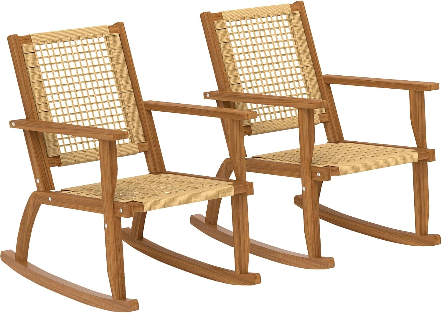 Outdoor Rocking Chair Set of 2, Acacia Wood Outdoor Rockers with ...