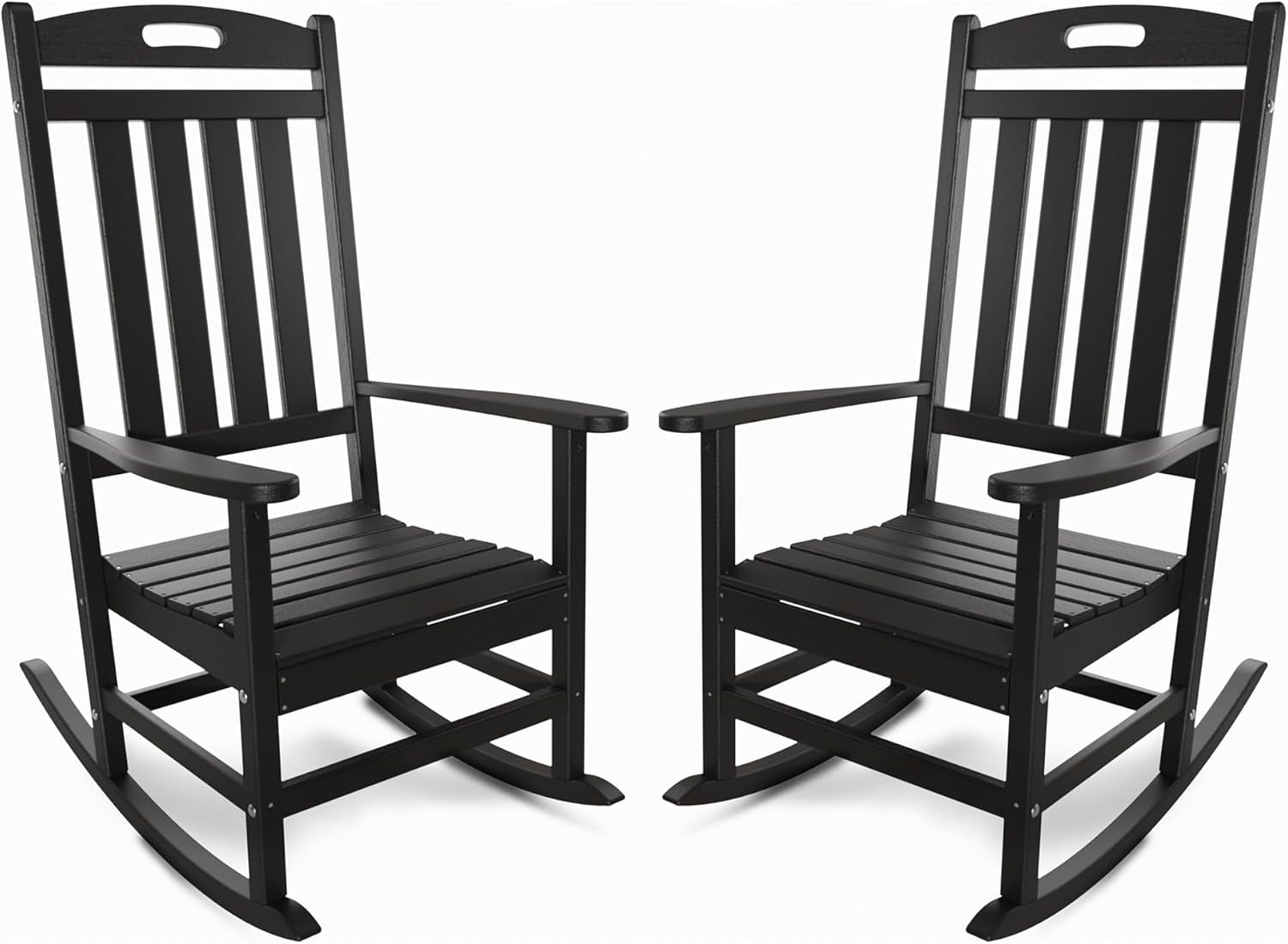 Outdoor Rocking Chair Set of 2, All-Weather Resistant Poly Lumber ...