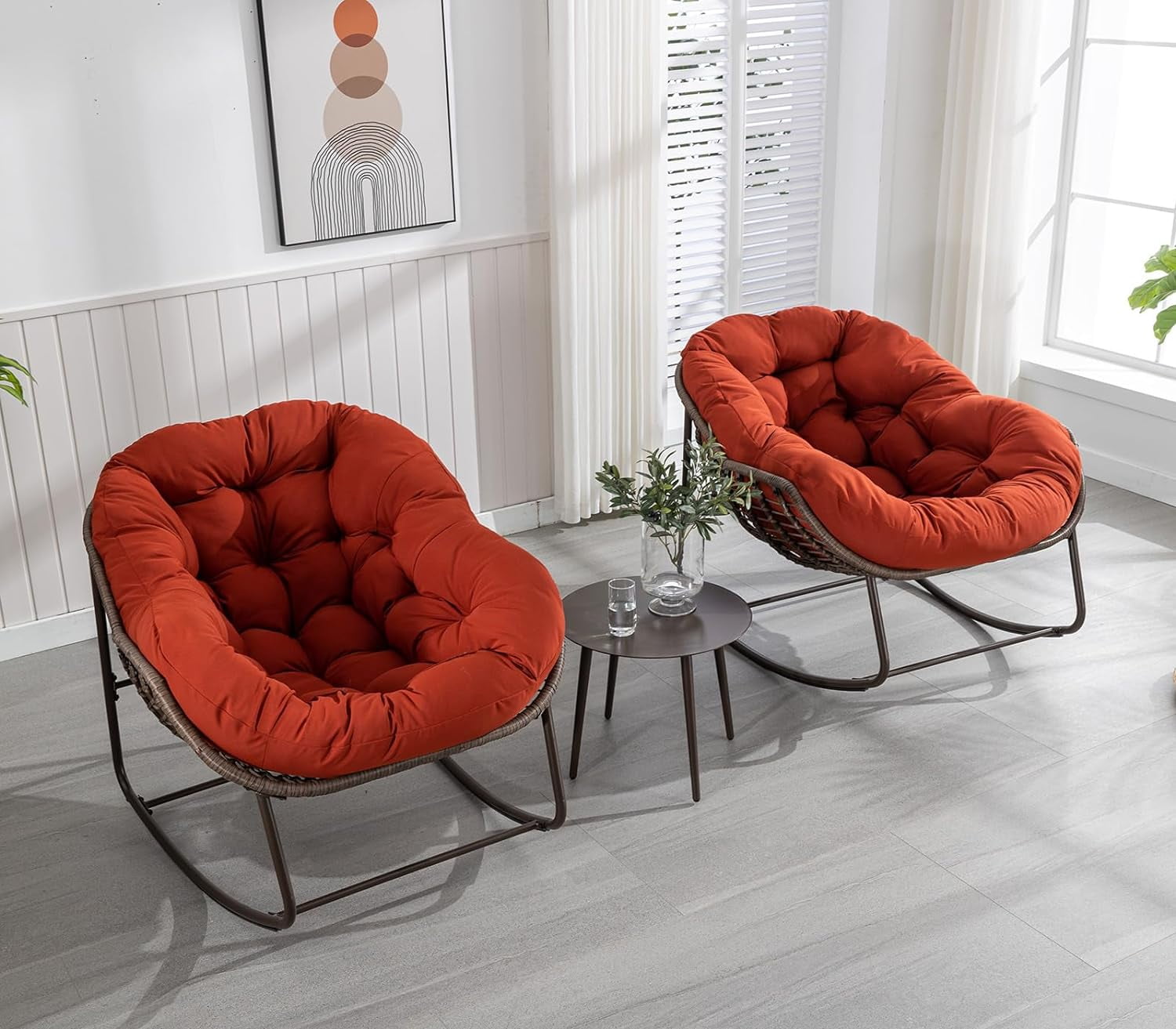 Outdoor Rocking Chair Set of 2, Patio Oversized Wicker Egg Rocking ...