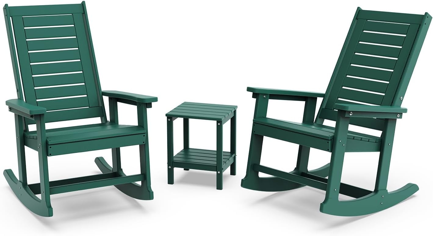 Outdoor Rocking Chair Set | 3-Piece | 2 Rocking Chairs with 1 Side ...