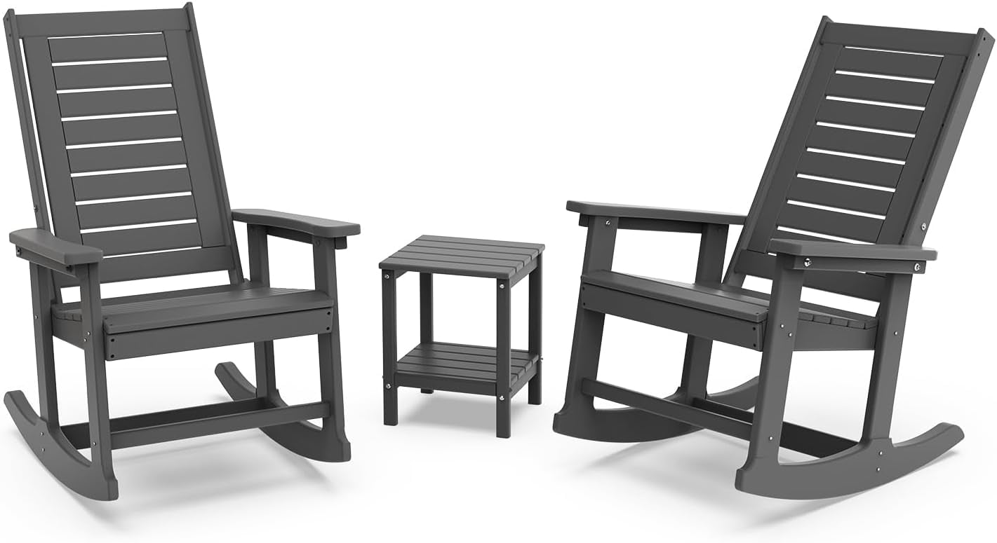 Outdoor Rocking Chair Set | 3-Piece | 2 Rocking Chairs with 1 Side ...