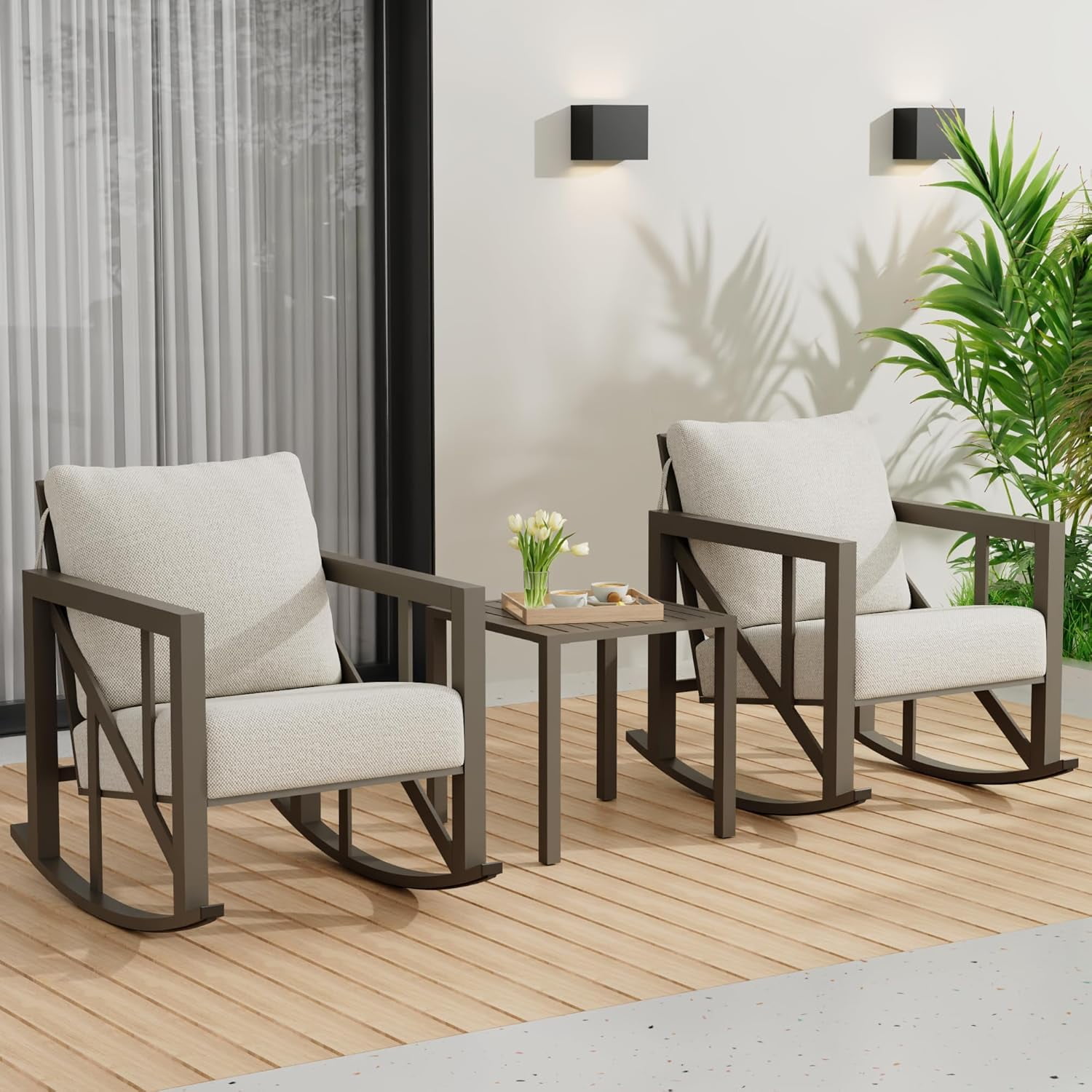 Outdoor Rocking Chair Set, 3 Piece Rocking Patio Furniture Set, Outdoor ...