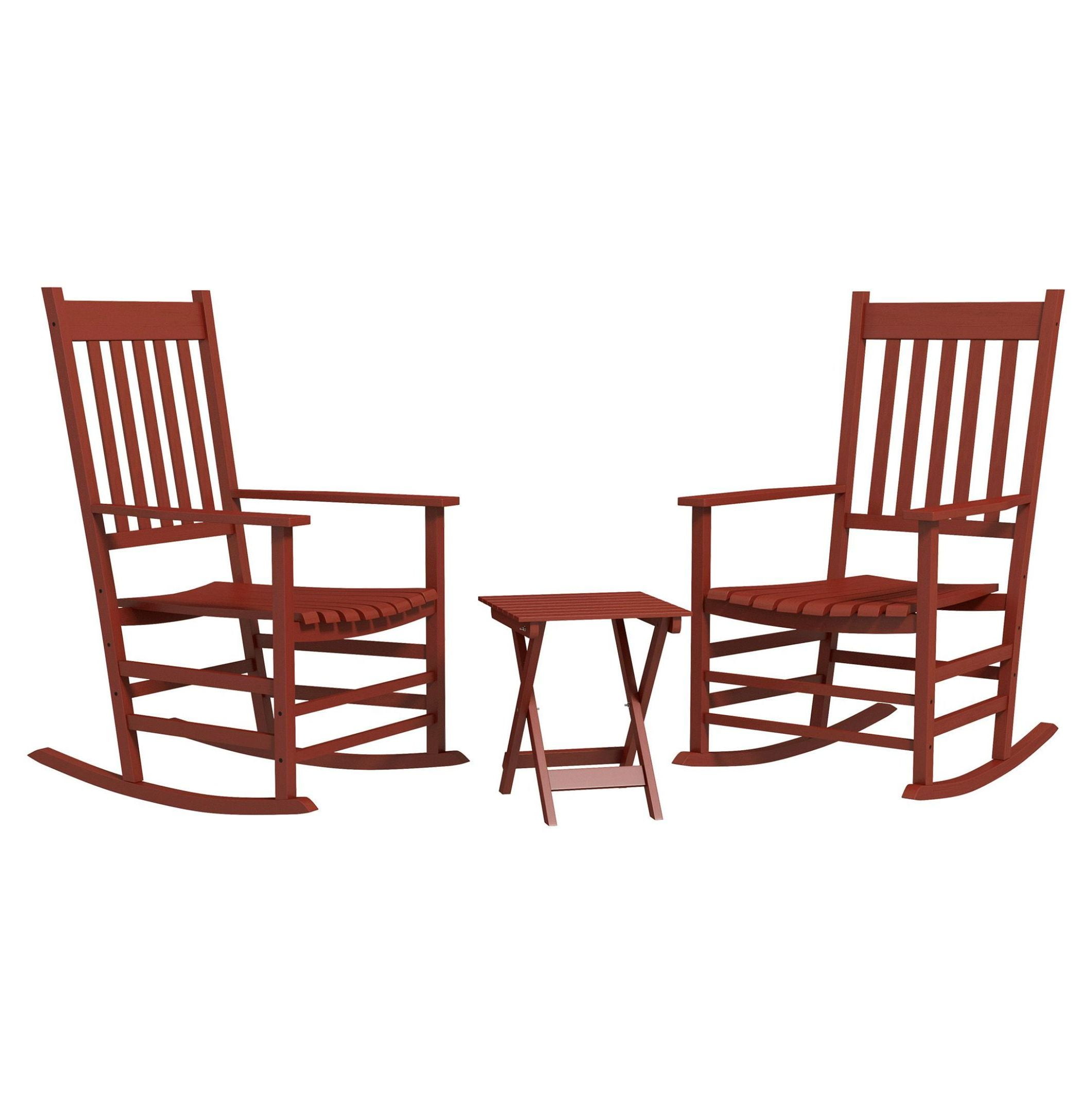 Outdoor Rocking Chair Set - 3 Piece Wine Red - Wood Rocker Chairs with ...