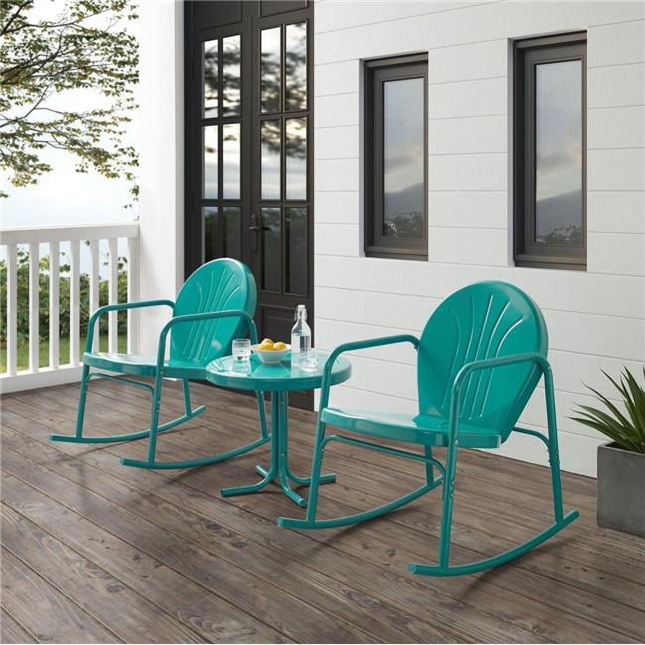Outdoor Rocking Chair Set, Turquoise Gloss - Side Table & 2 Rocking ...