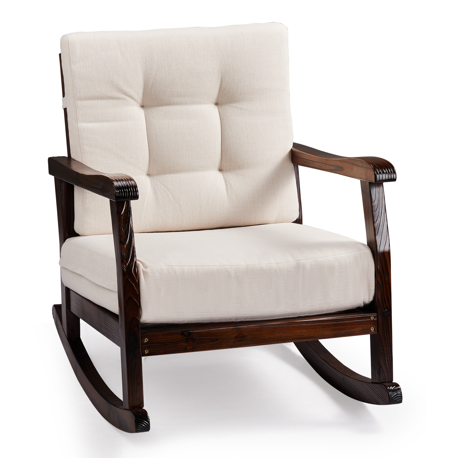 Outdoor Rocking Chair, Solid Fir Wood Rocker with Detachable Washable ...