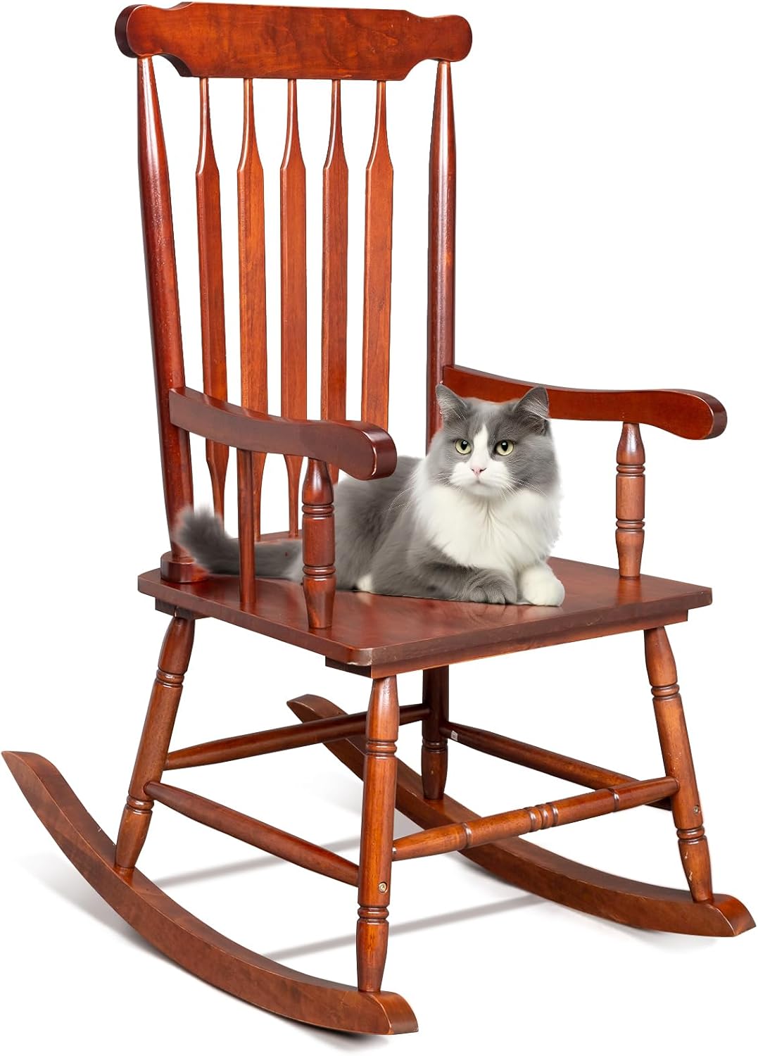 Outdoor Rocking Chair, Solid Wooden Frame High Back Rocker, All Weather ...