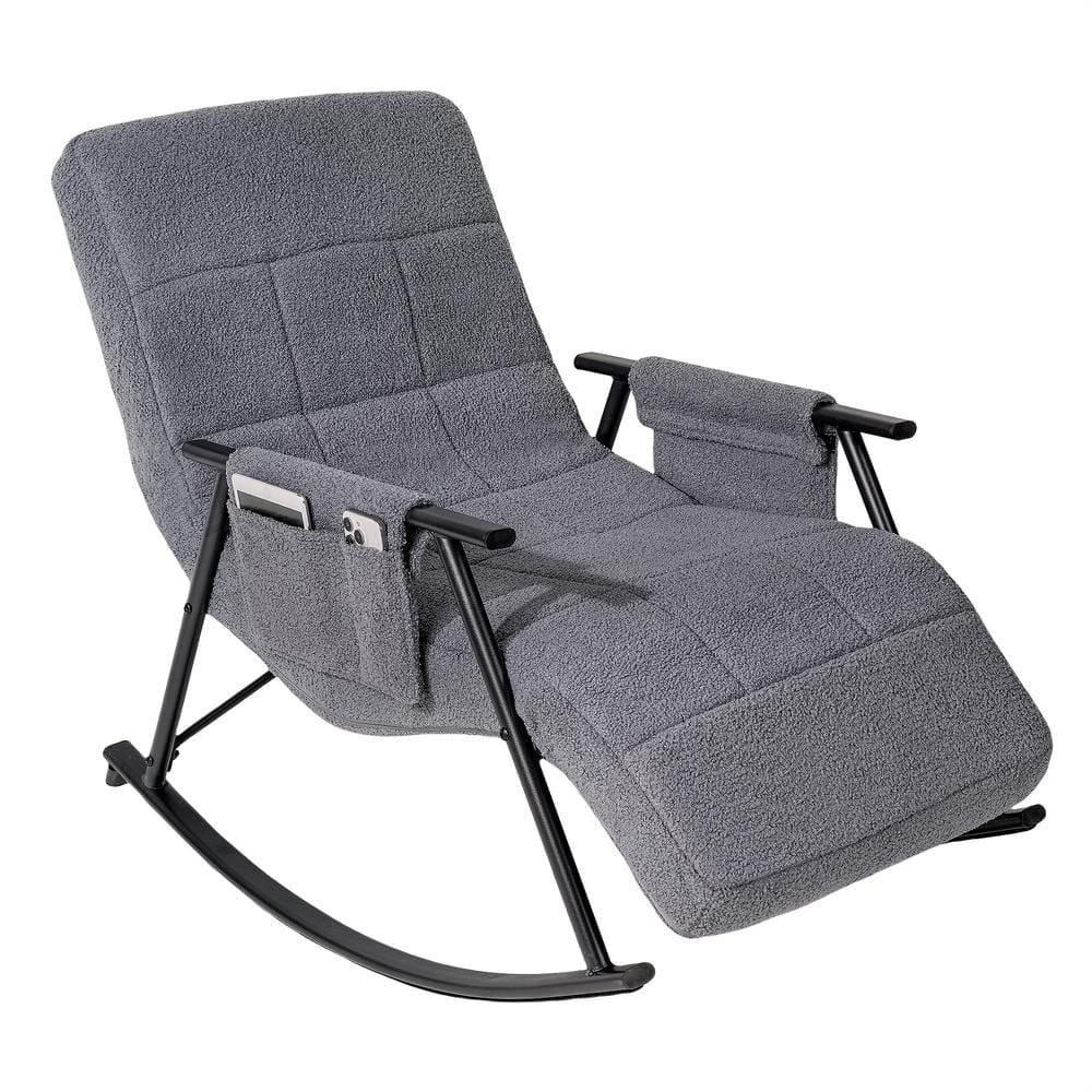 Outdoor Rocking Chair, Teddy Fabric Upholstered Patio Rocking Chair ...