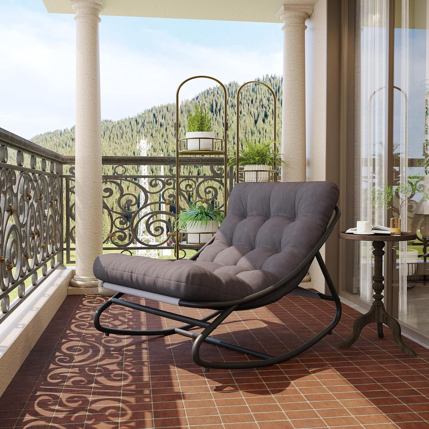 Outdoor Rocking Chair with Thick Cushions for Napping Relaxing, Modern ...