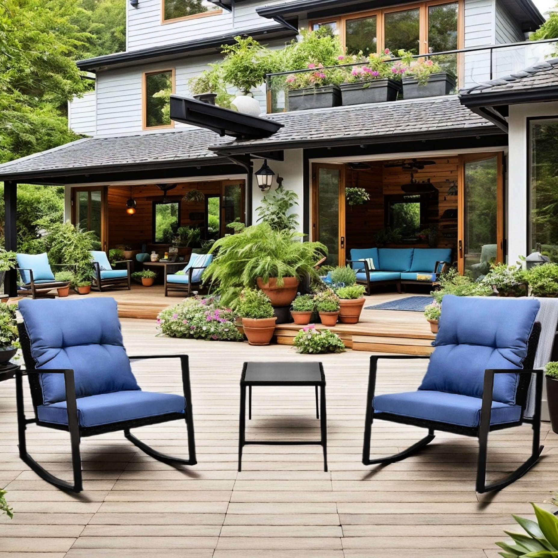 Outdoor Rocking Chair With Water Cushions - 3 Pieces For Yard, Garden ...