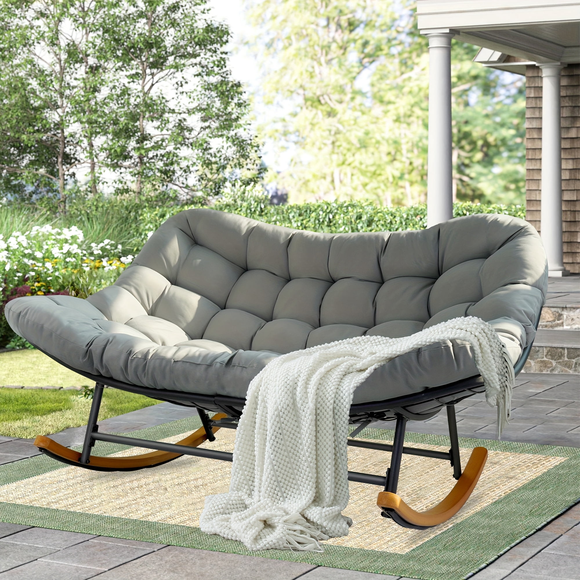 Outdoor Rocking Chair for Two, Featuring an Oversized Papasan Design ...