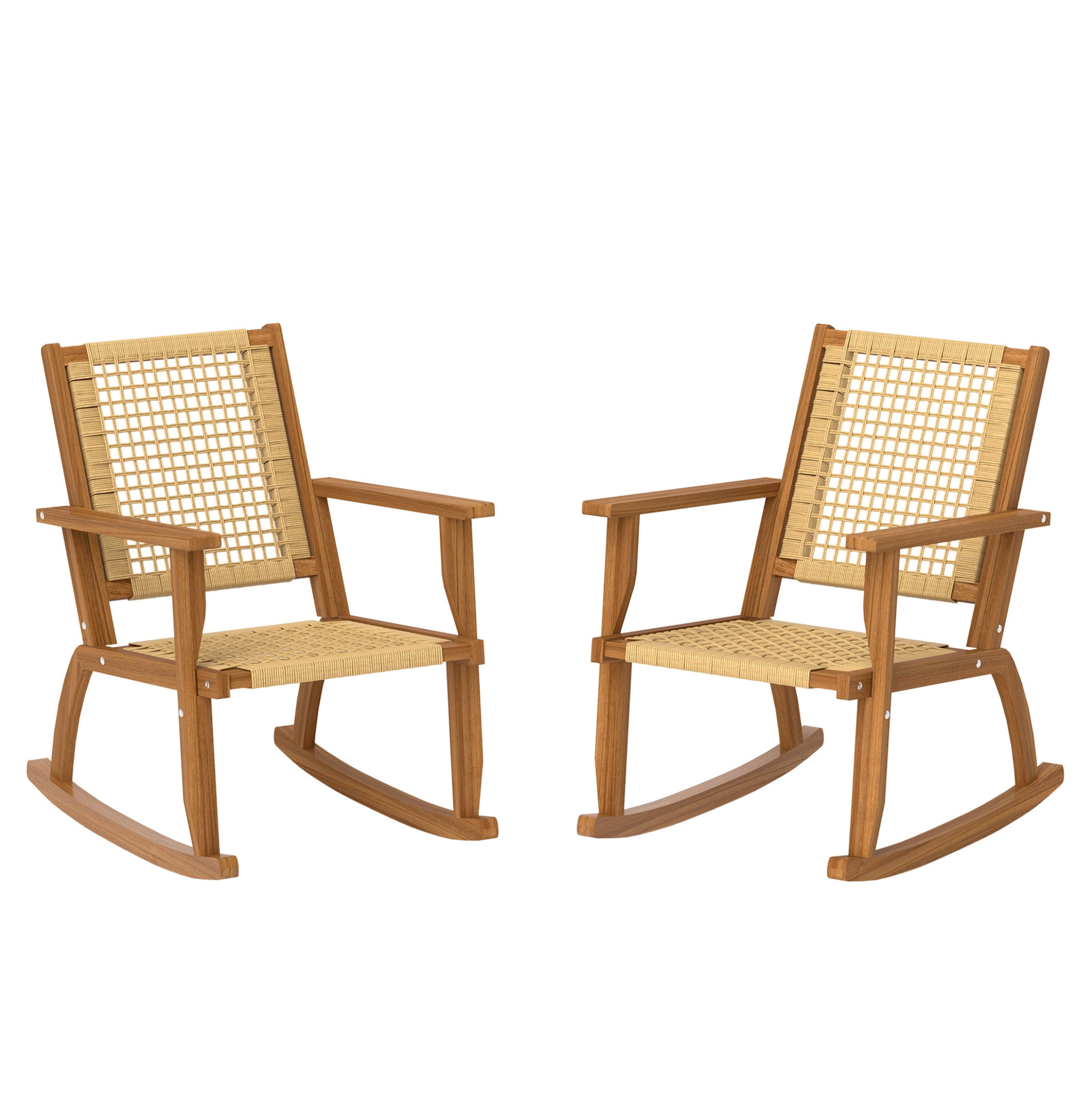 Outdoor Rocking Chairs Set of 2, Acacia Wood Patio Rocking Chair with ...