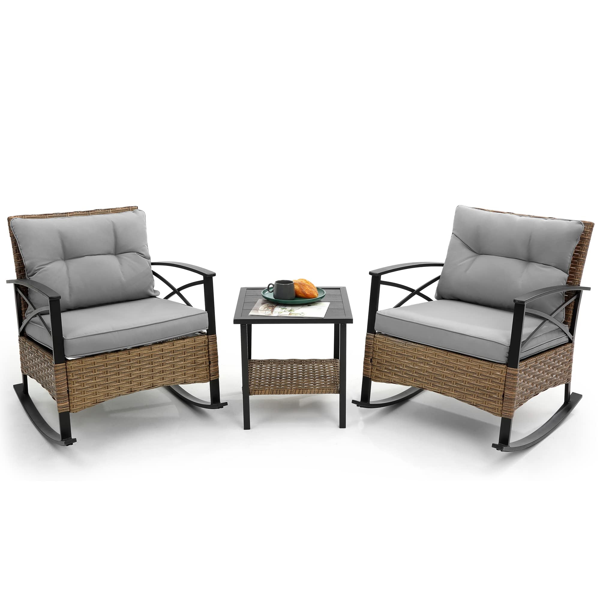 Outdoor Rocking Chairs Set of 2 Wicker Rocker Chairs for Porch, 3 ...