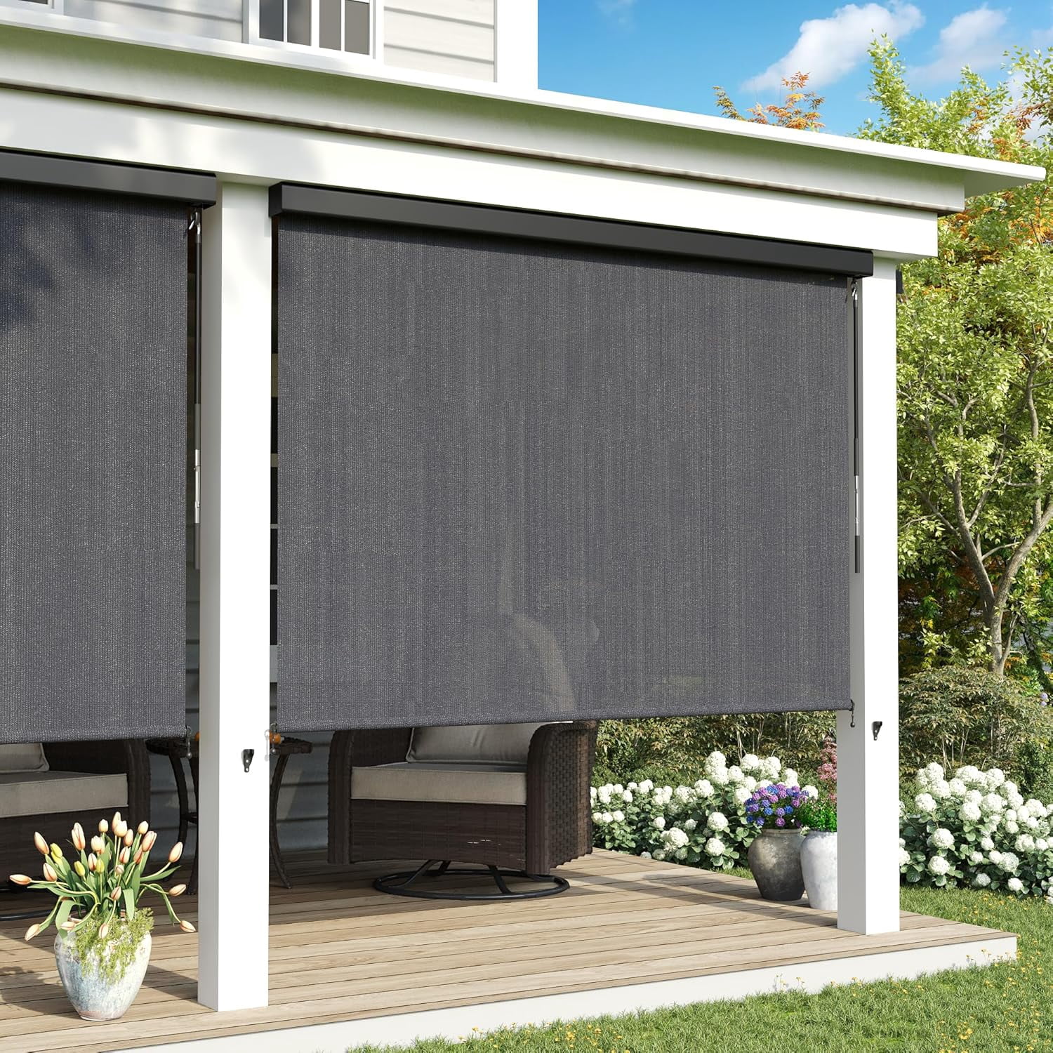 Outdoor Roller Shade, Patio Exterior Cordless Blinds with Aluminum ...
