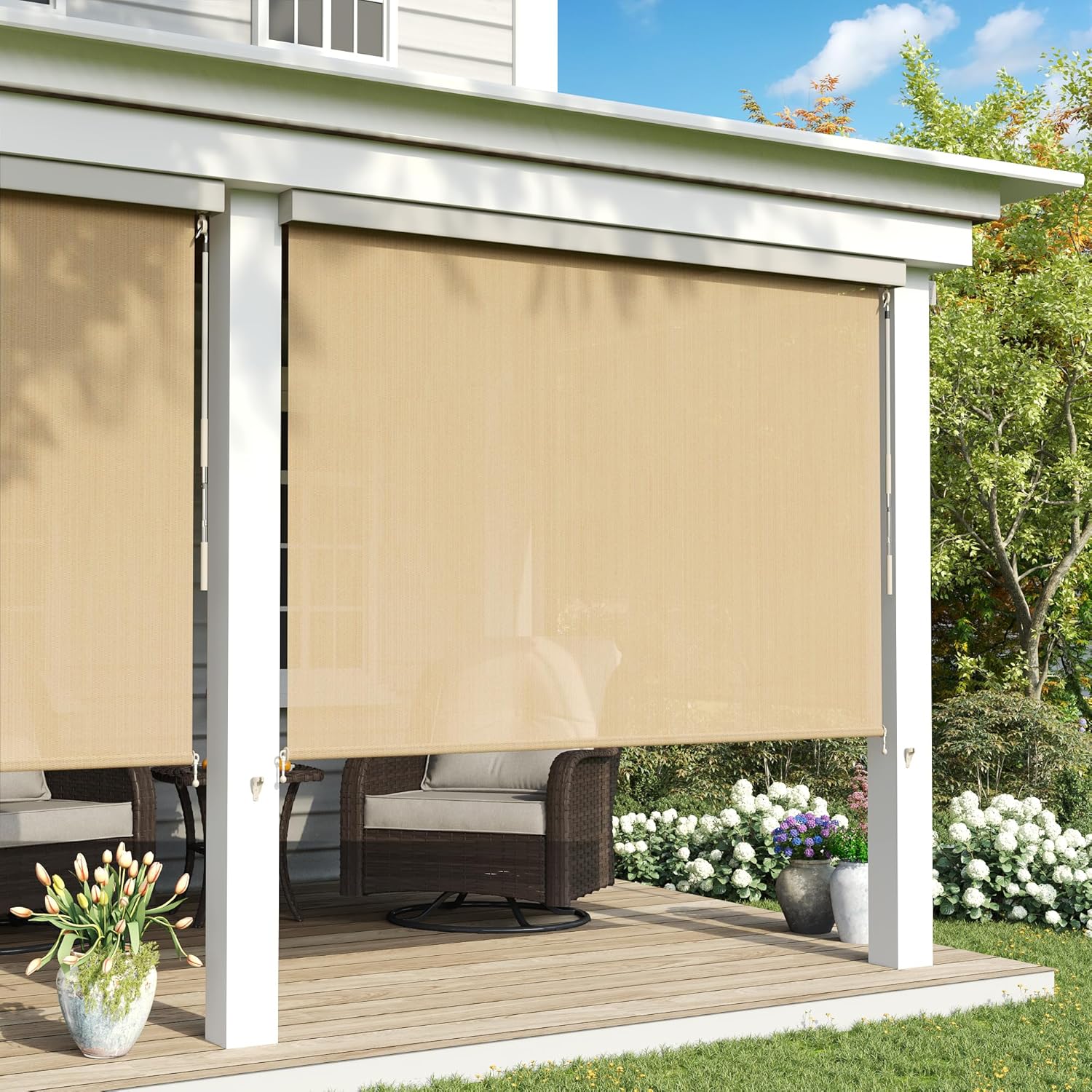 Outdoor Roller Shade, Patio Exterior Cordless Blinds with Aluminum ...