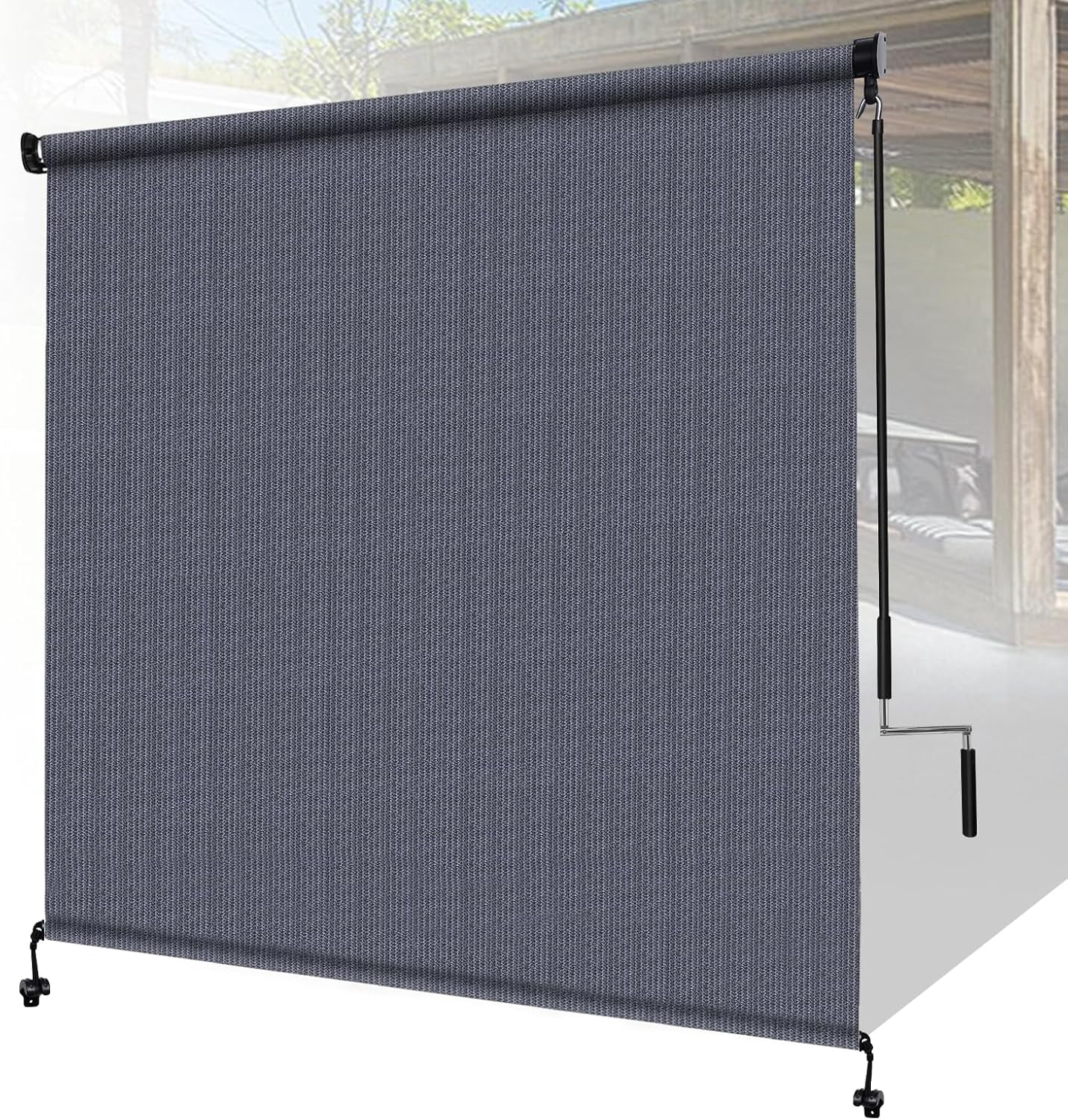Outdoor Cordless Roller Shades 4' W x 8' H Patio Roll-Up Blinds with 90 ...