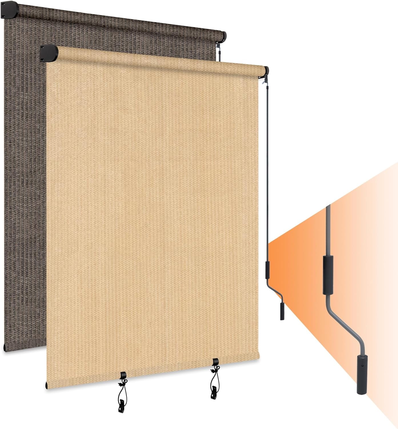 Outdoor Roller Shades for Patio, 8' x 6'(WxH) Khaki Roll up Shade for ...