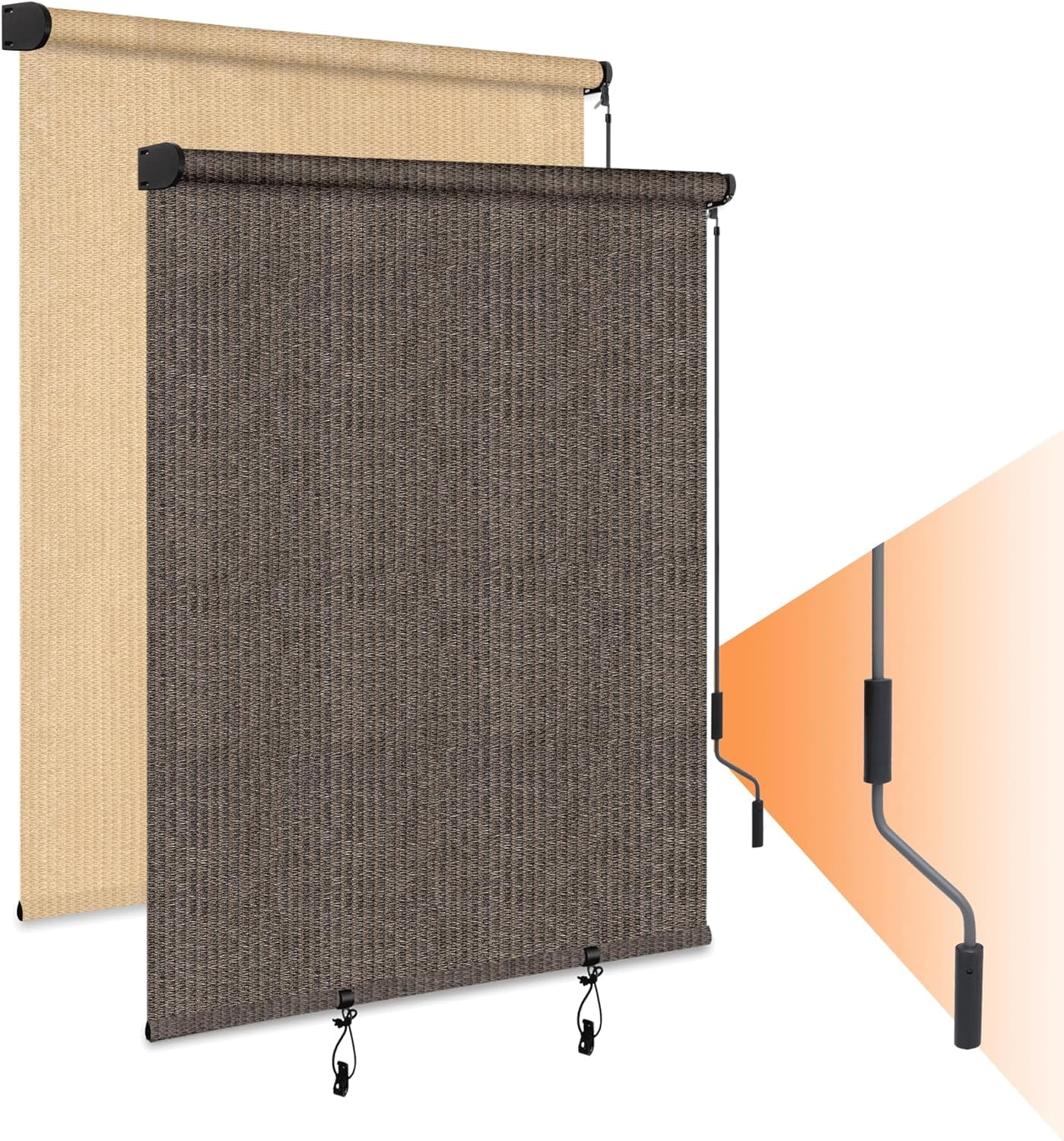 Outdoor Roller Shades for Patio, 8' x 8'(WxH) Mocha Roll up Shade for ...