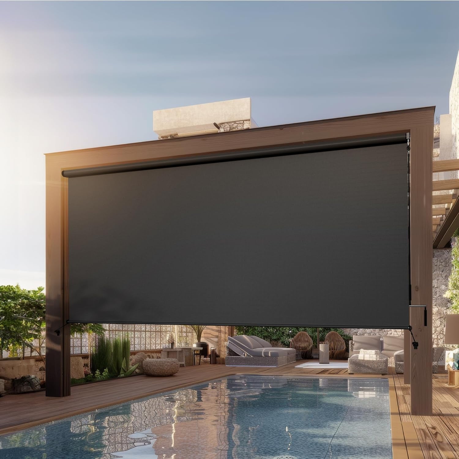 Mayincolor 6'x6' Outdoor Roller Shades with Crank Handle, Patio Shades ...