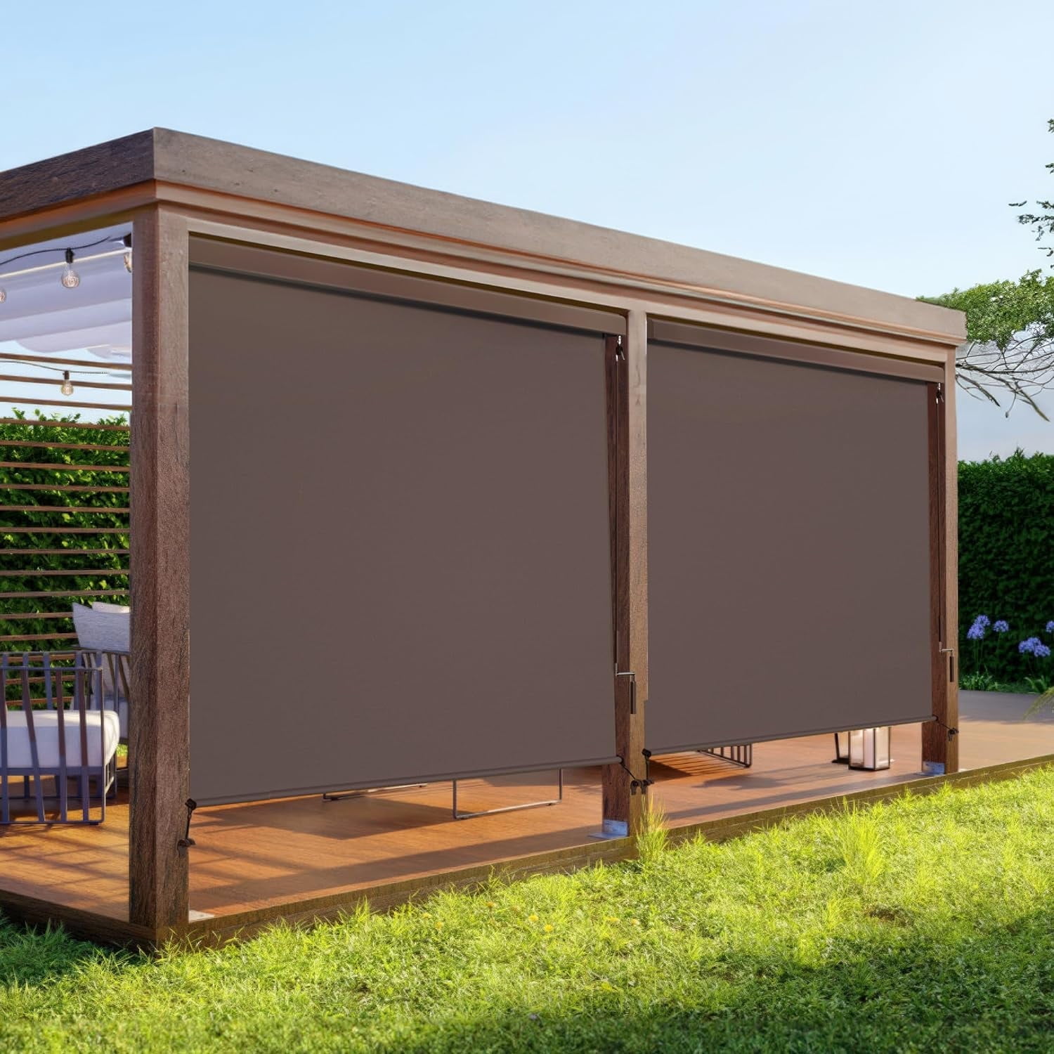 Outdoor Roller Shades for Patio with Valance, New Material Outdoor ...