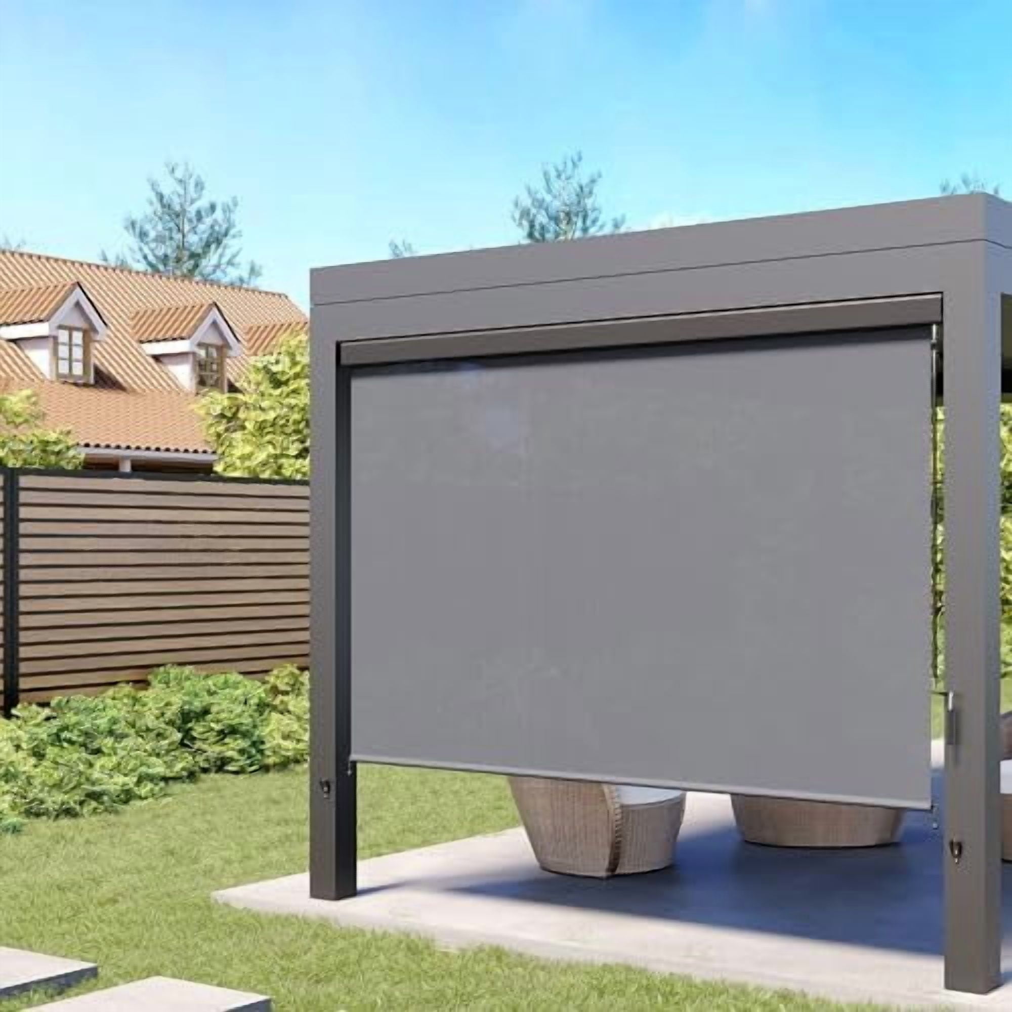 Outdoor Roller Solar Fabric Cordless Roll Up Shade, Exterior With ...