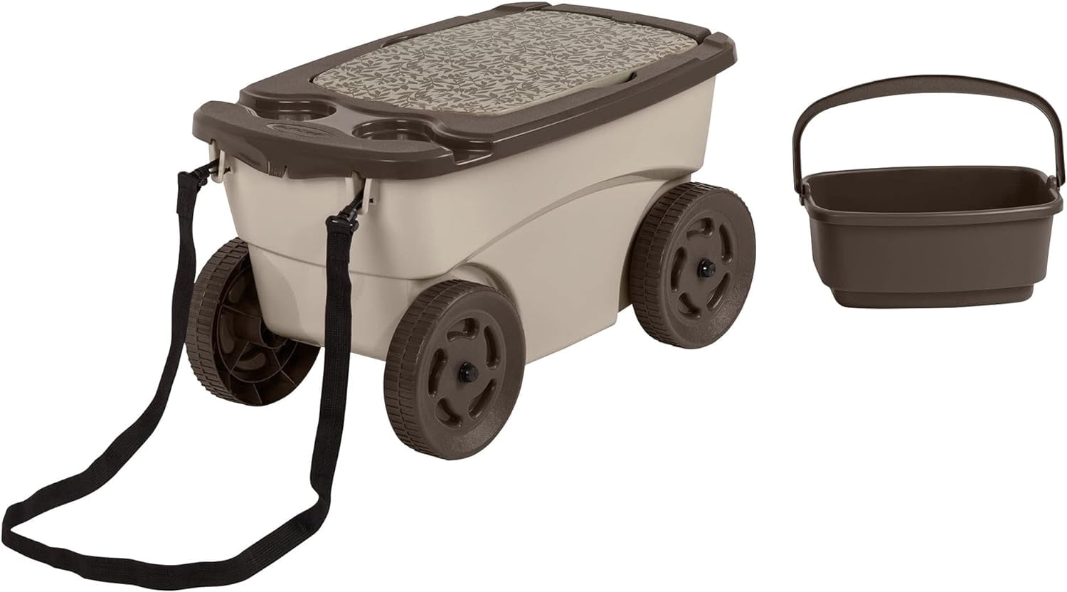 Outdoor Rolling Garden Scooter with Wheels & Pull Strap, Light Taupe ...