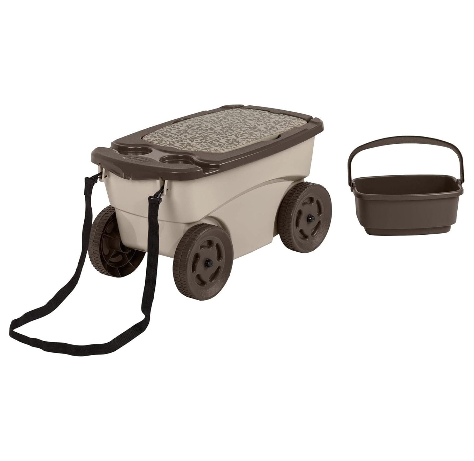 Outdoor Rolling Garden Scooter with Wheels & Pull Strap, Light Taupe ...