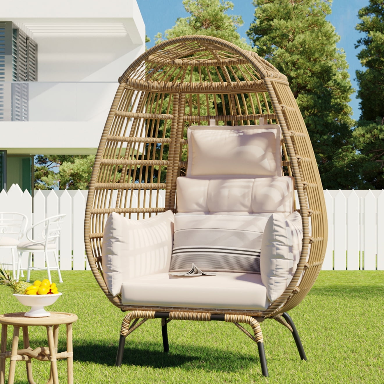 Outdoor Rope Egg Chair with Removable Thicken Cushion, Oversized Lounge ...