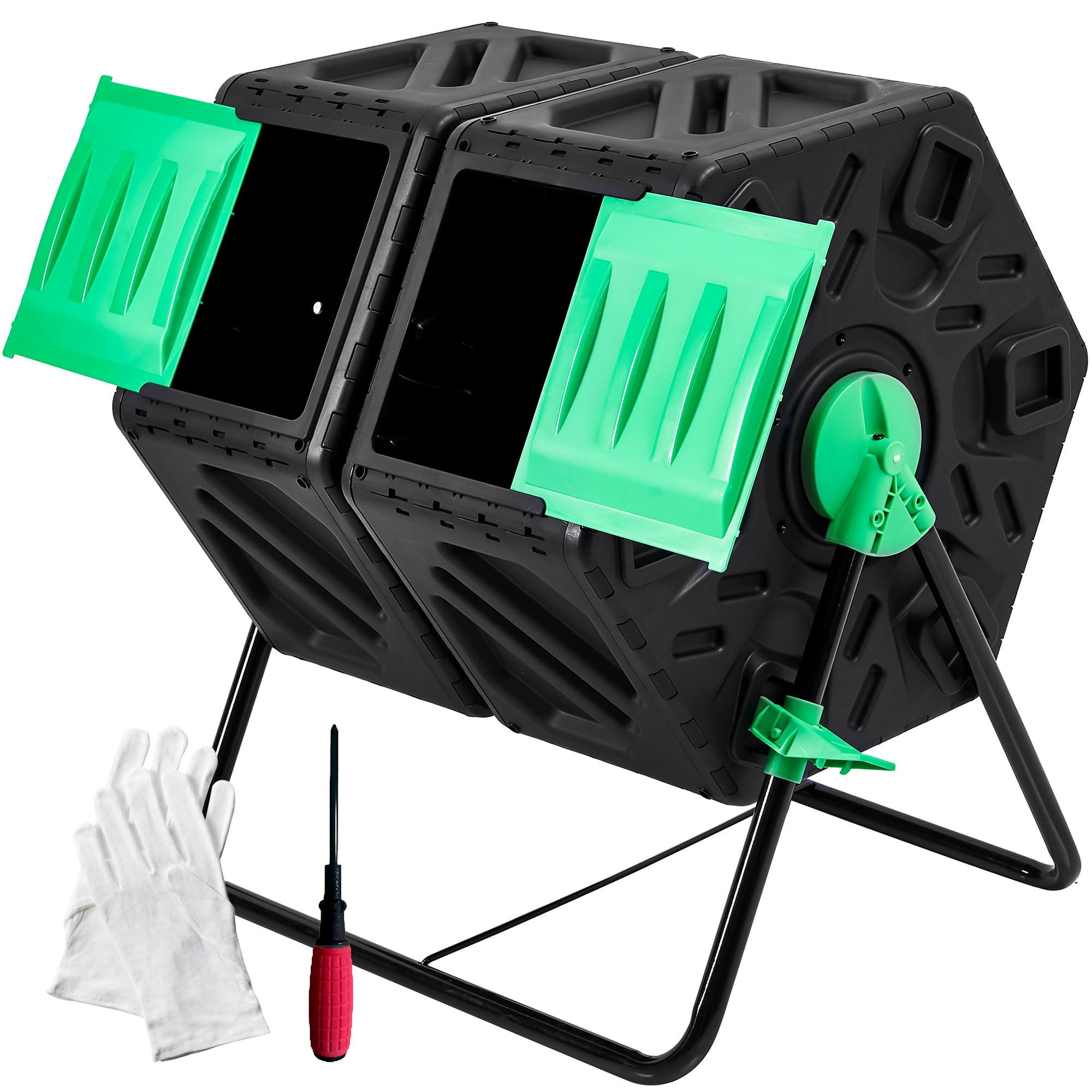 Outdoor Rotating Compost Bin 37 Gallon, 2 Separate Chambers with ...