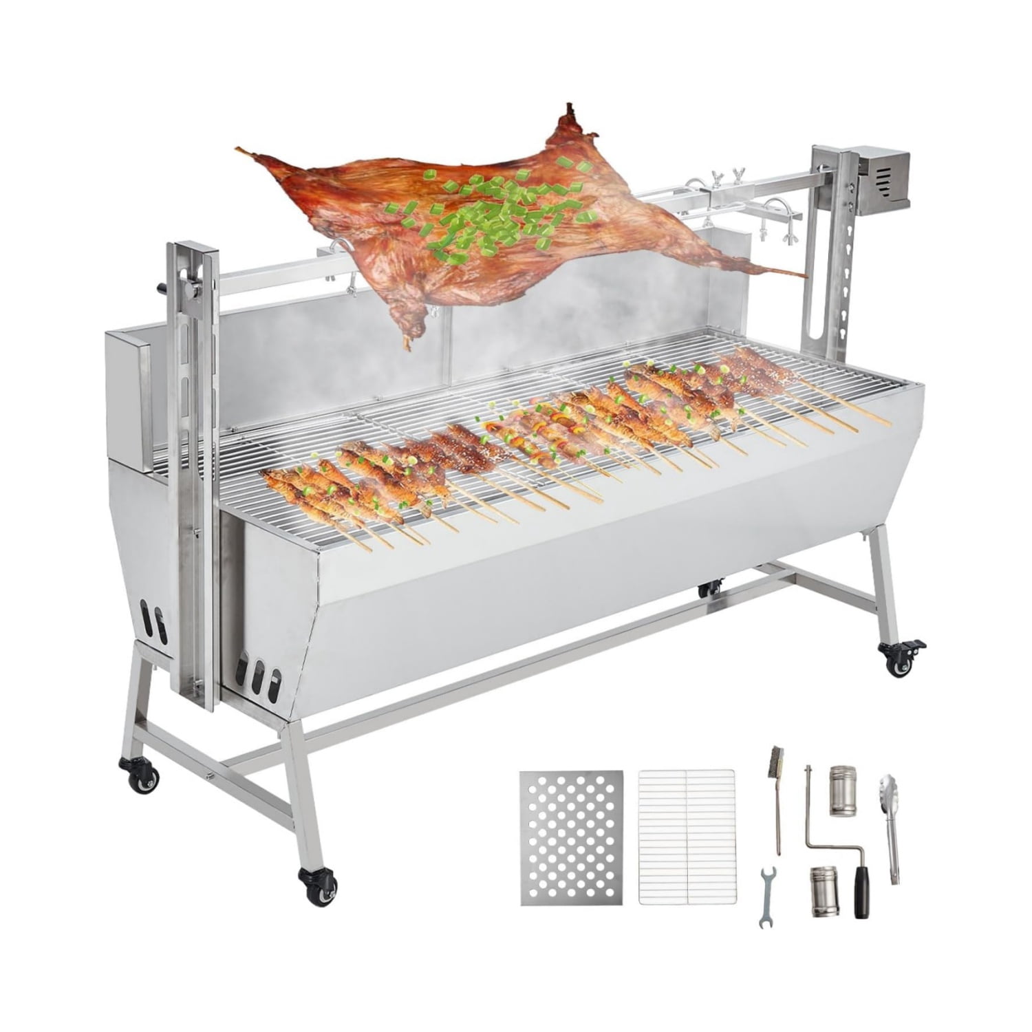 Outdoor Rotisserie Grill with Wind Screen, 132~200LB Capacity Electric ...